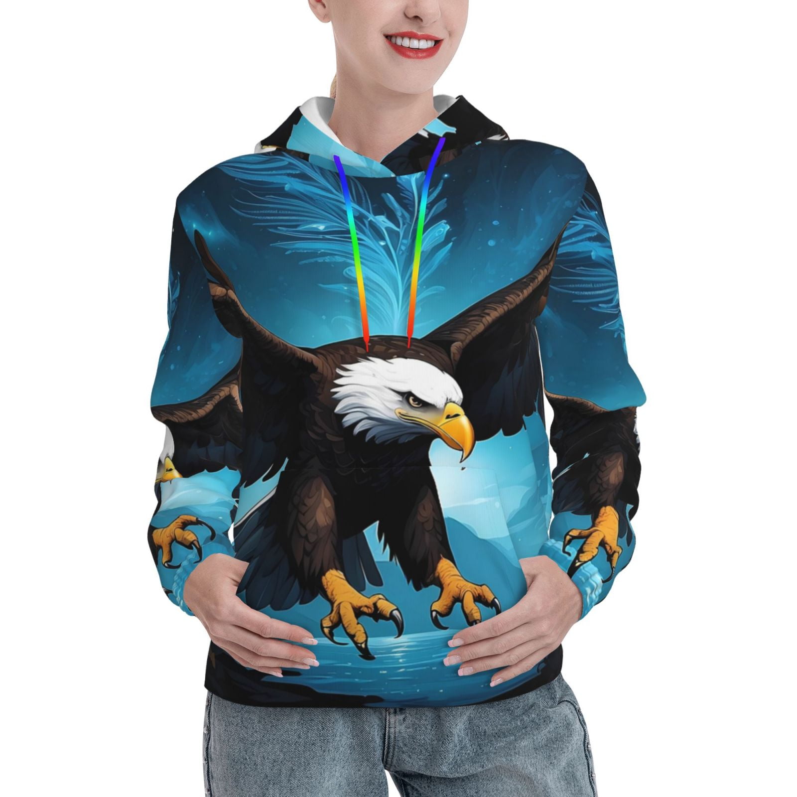 Picia Night Sky Forest Bald Eagle Pattern Casual Women's Hoodie, Hooded ...