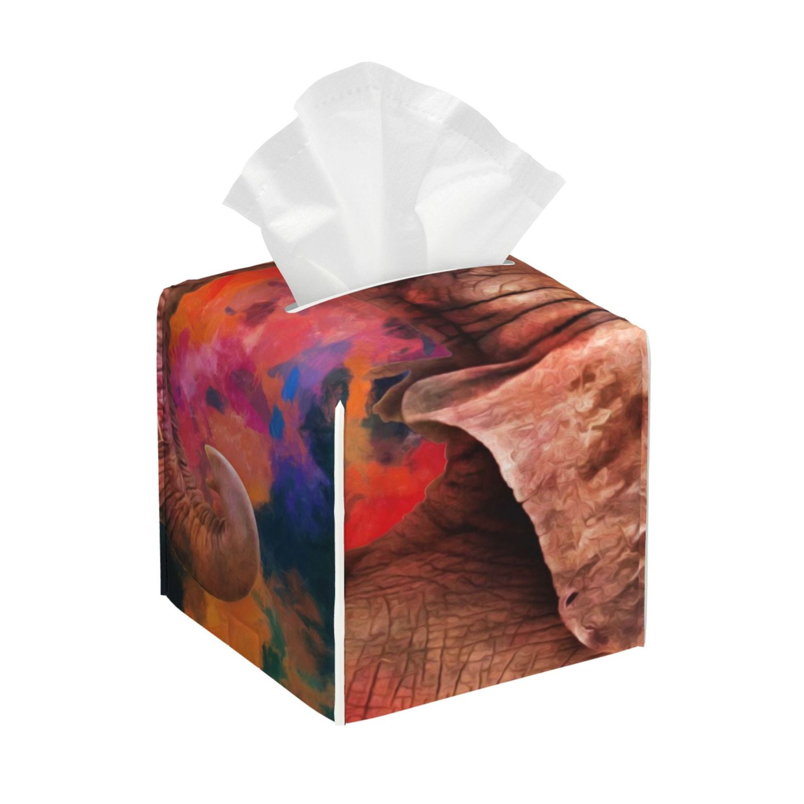 Picia Oil Paintings of Elephants Pattern Tissue Box Cover,PVC Leather ...