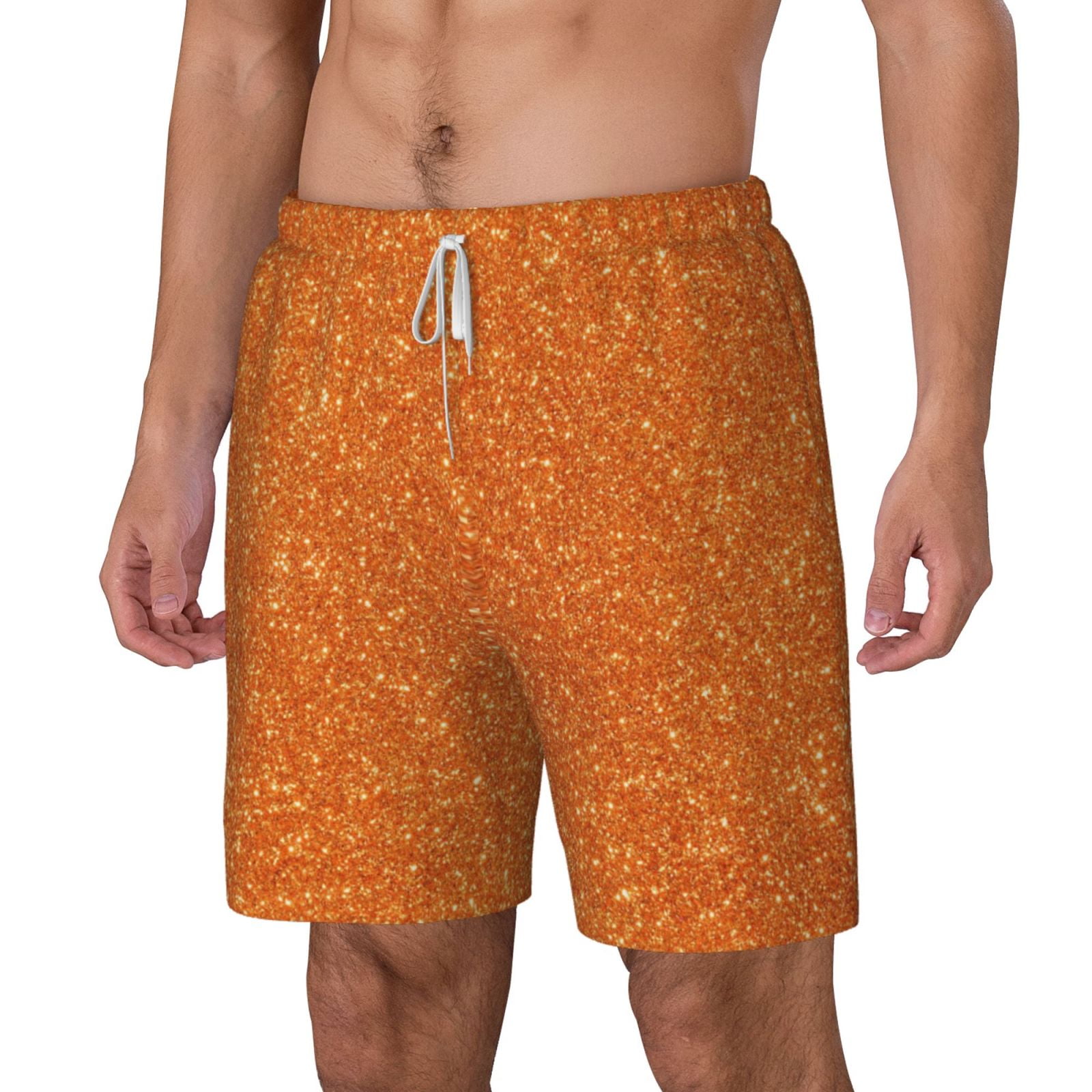 Picia Orange Glitter pattern Mens Swim Trunks with Compression Liner ...