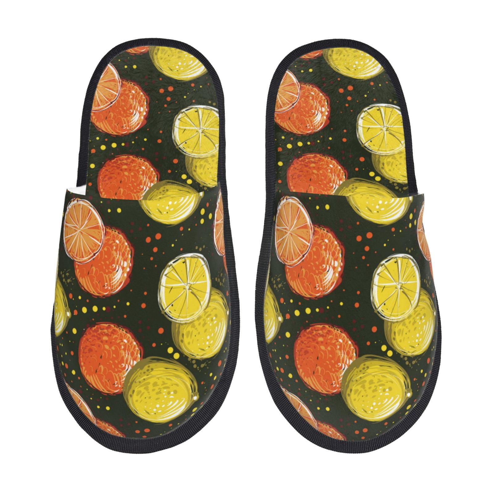 Picia Orange Lemon Print Women's Fuzzy Fluffy House Slippers Plush ...
