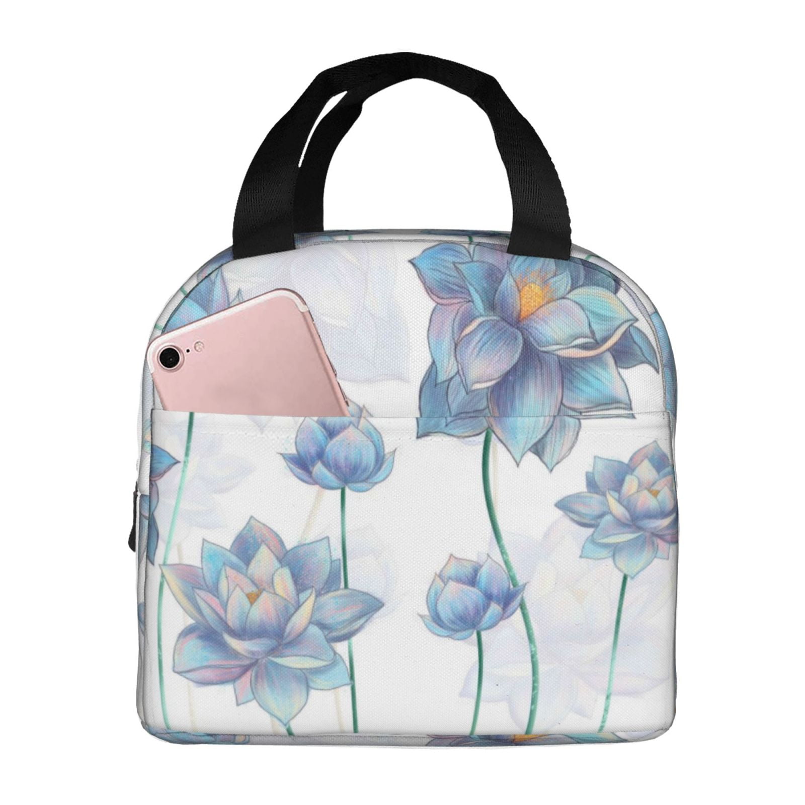 Picia Pale Blue Lotus Flowers Printed Lunch box Lunch bag for Men Women ...