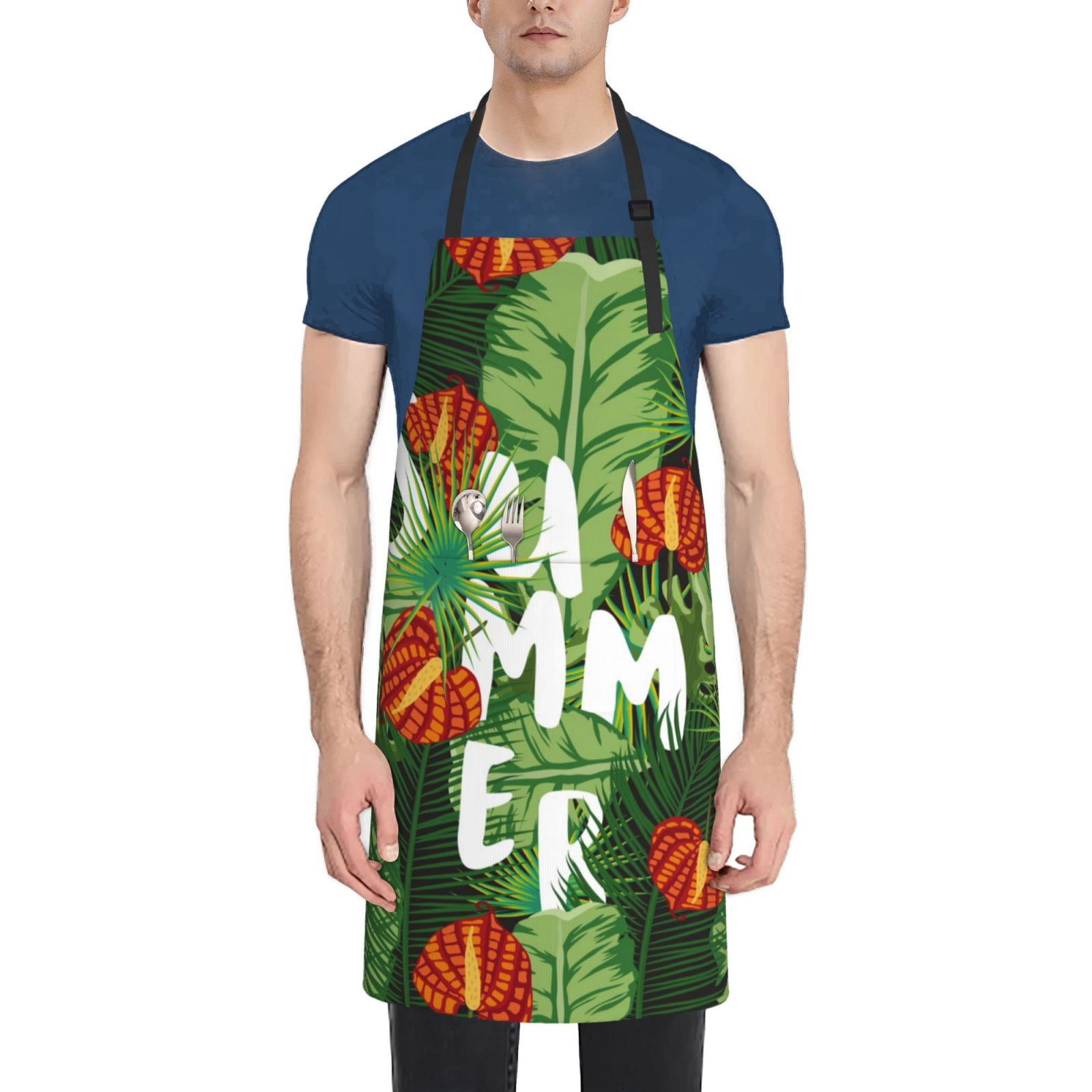 Picia Palm Leaves And Tropical Flowers Waterproof Apron for Unisex ...
