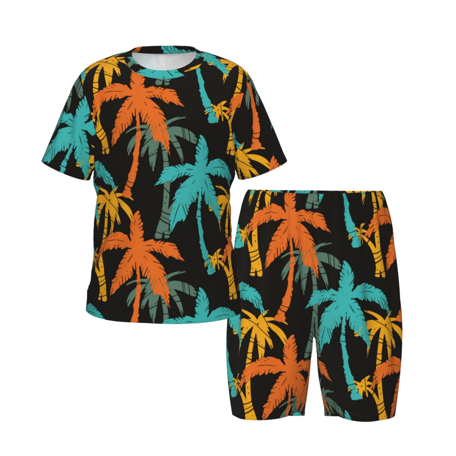 Picia Palm Trees Printed Boys' Kids-PJ Snug Fit Cotton Short Sleeve Top ...
