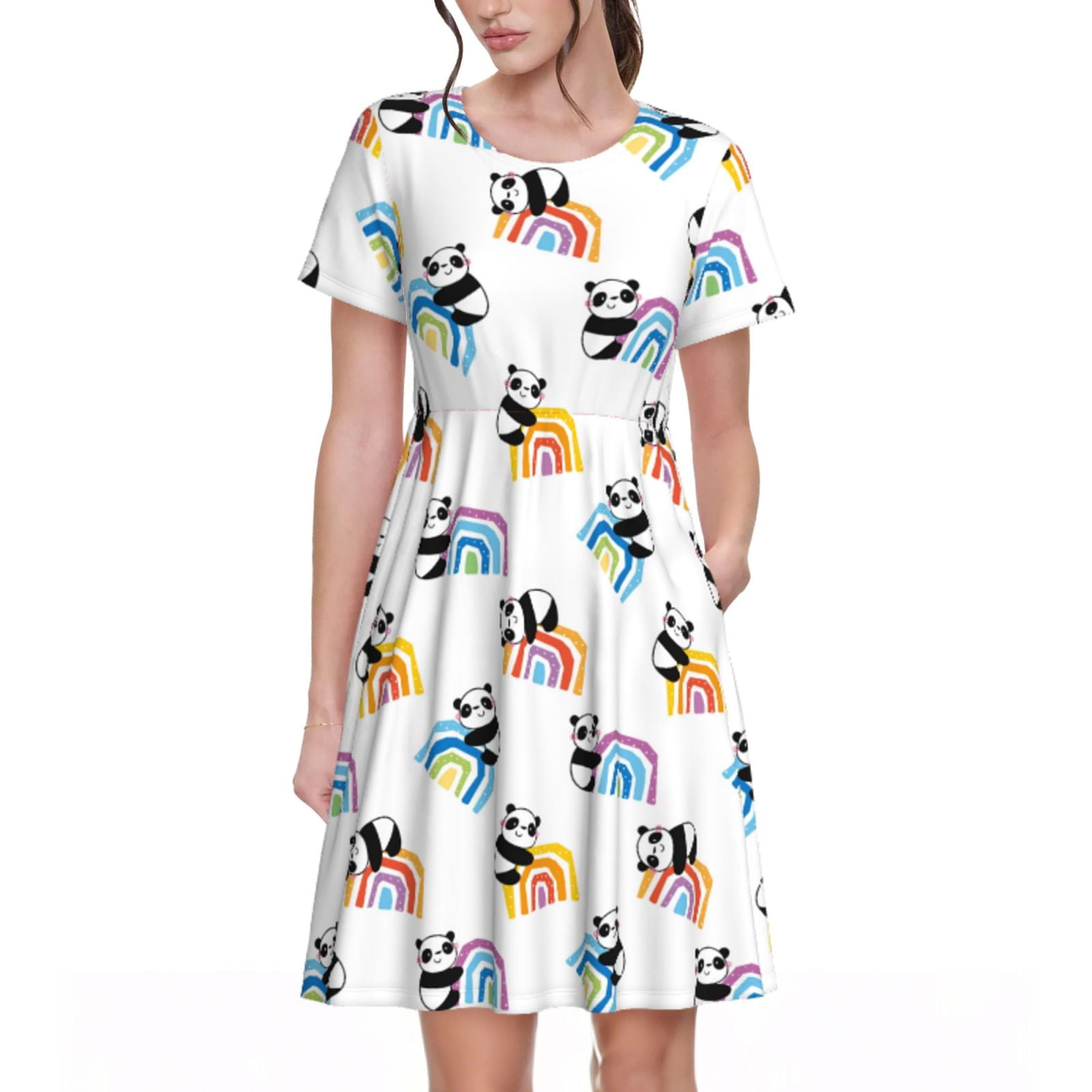 Picia Panda And Rainbow Pattern Women's Short Sleeve Summer Dress ...