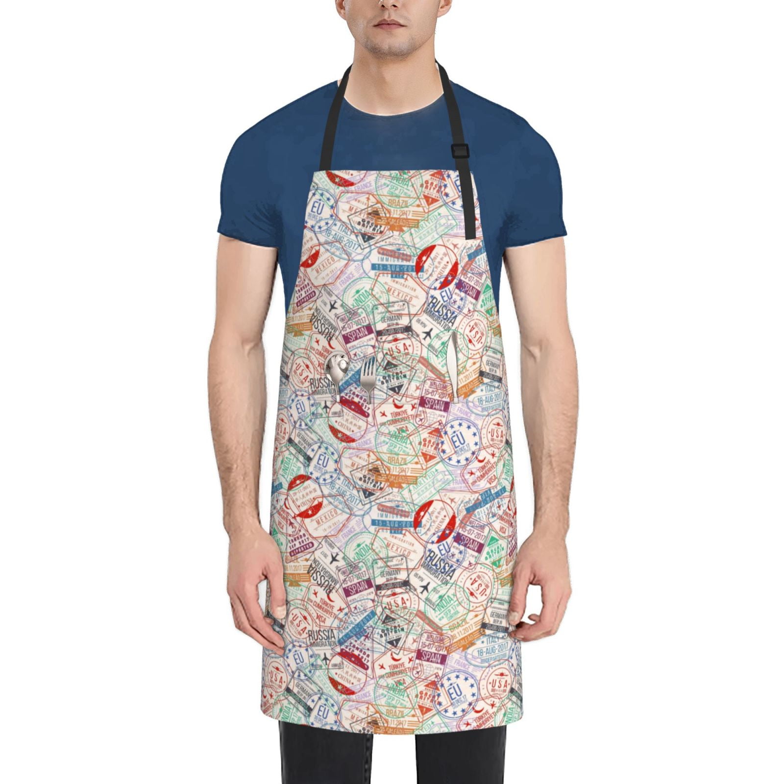 Picia Passport Stamp Waterproof Apron for Unisex Adult - Adjustable Bib ...