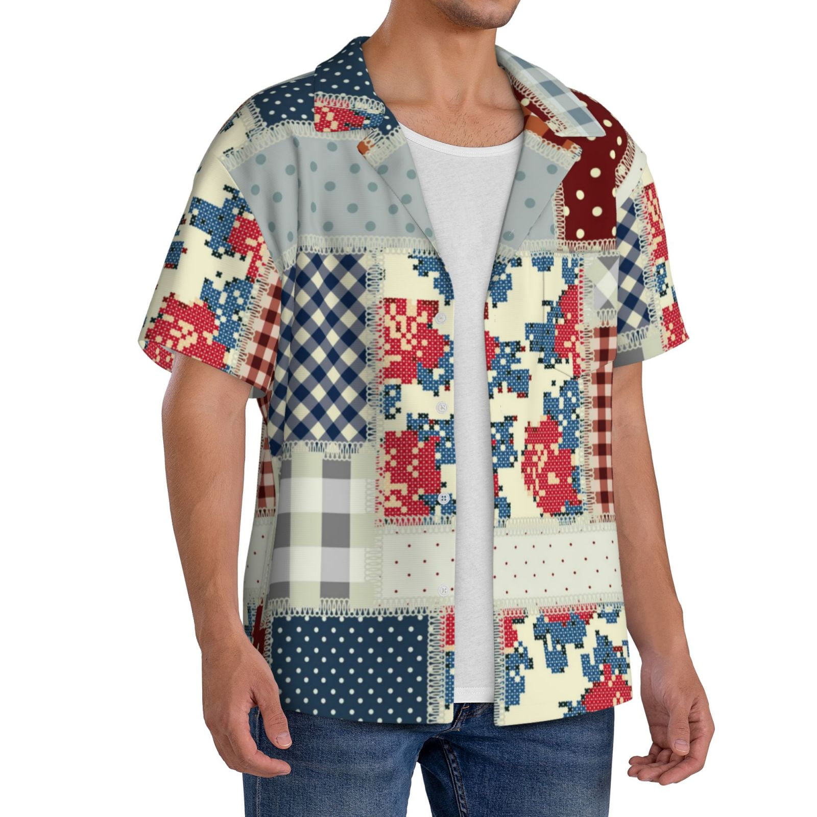 Picia Patchwork In Country Style Men's Linen Shirts Short Sleeve Cuban ...