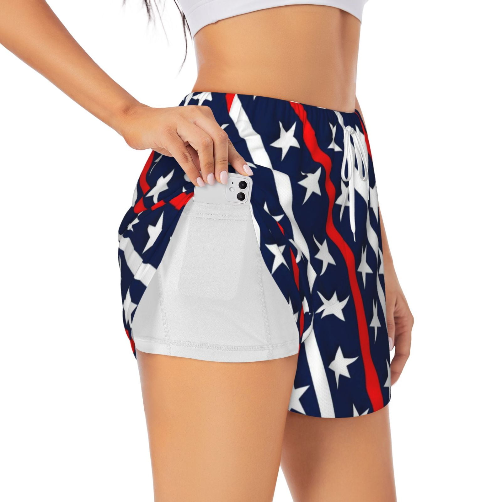 Picia Patriotic Star Pattern Women's 2 in 1 Athletic Running Shorts ...