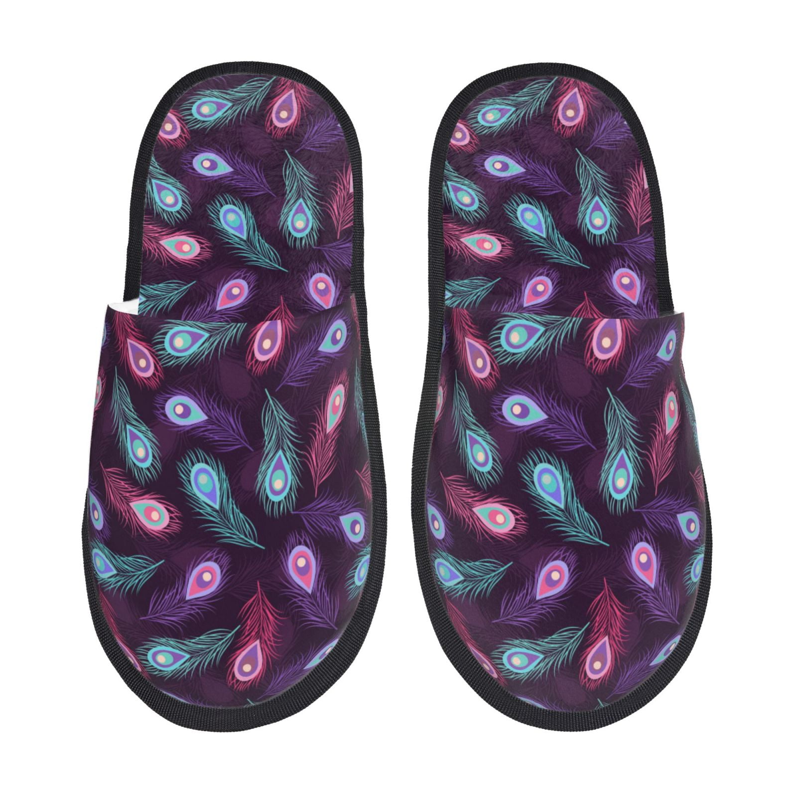 Picia Peacock Feathers3 Print Women's Fuzzy Fluffy House Slippers Plush ...