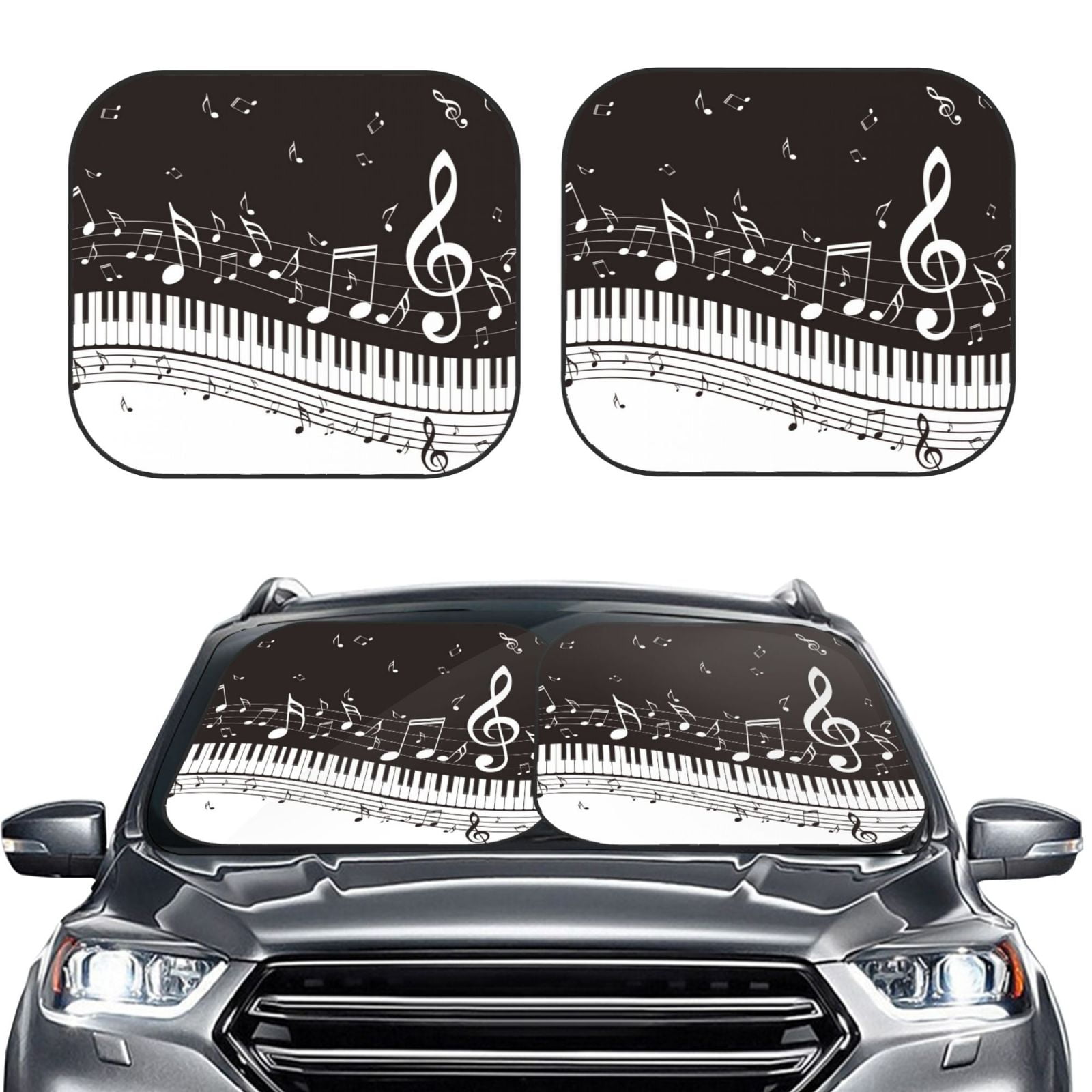 Picia Piano Keys With Musical Notes 2 Piece Car Windshield Sun Shade ...