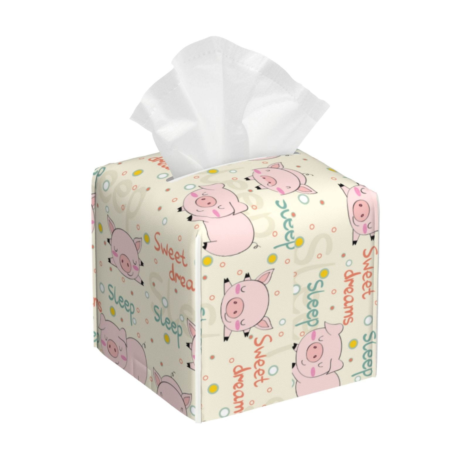 Picia Pigs Sleep Pattern Tissue Box Cover,PVC Leather Square Holder ...