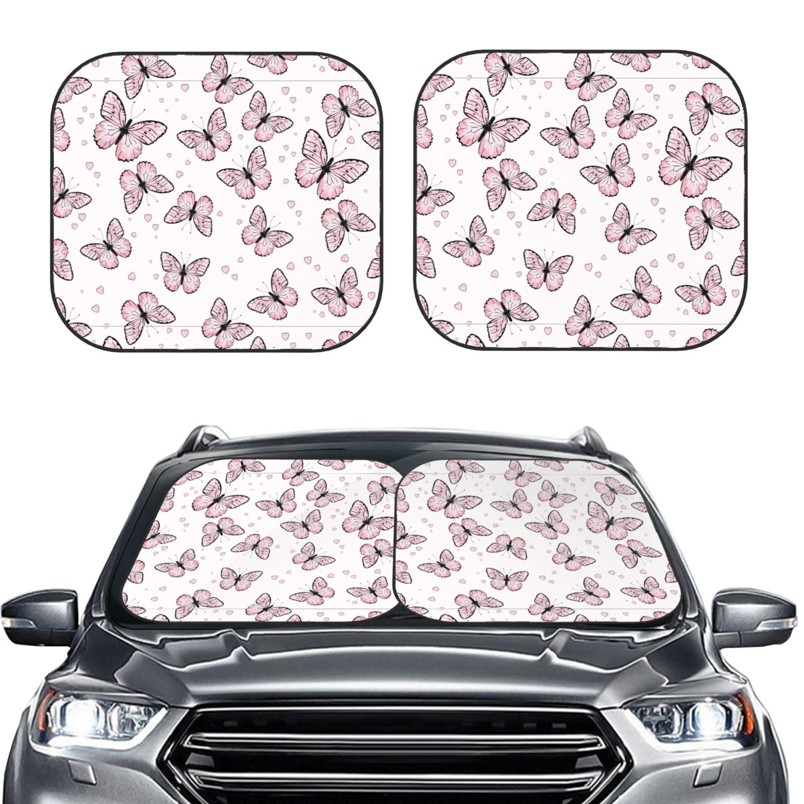 Picia Pink Butterflies (2) 2 Piece Car Windshield Sun Shade Foldable ...