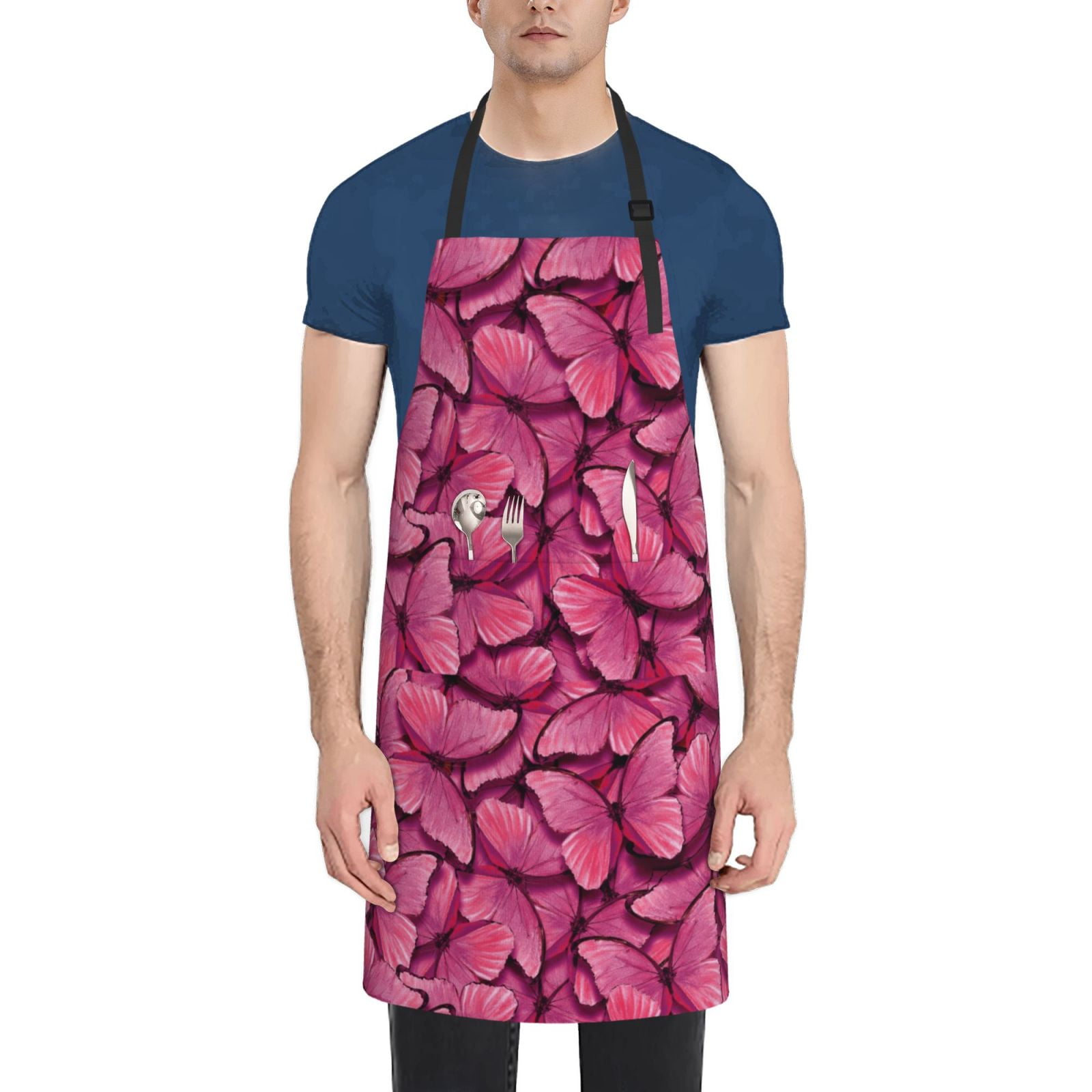 Picia Pink Butterfly Waterproof Apron for Unisex Adult - Adjustable Bib ...