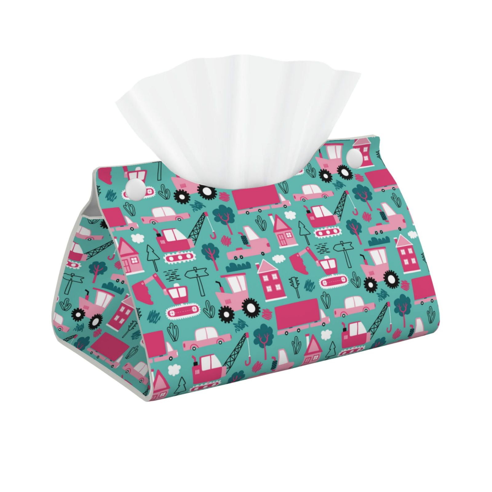Picia Pink Excavator Pattern Long Tissue Box Cover,PVC Leather Triangle ...