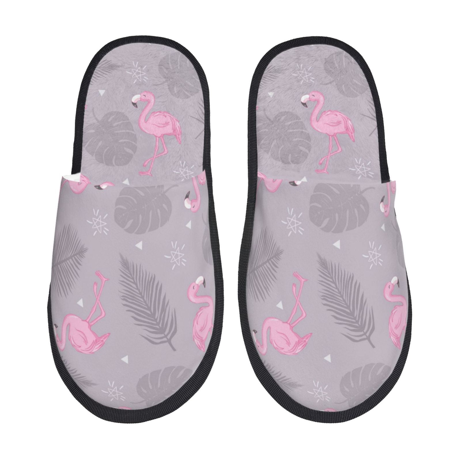 Picia Pink Flamingo Print Women's Fuzzy Fluffy House Slippers Plush ...