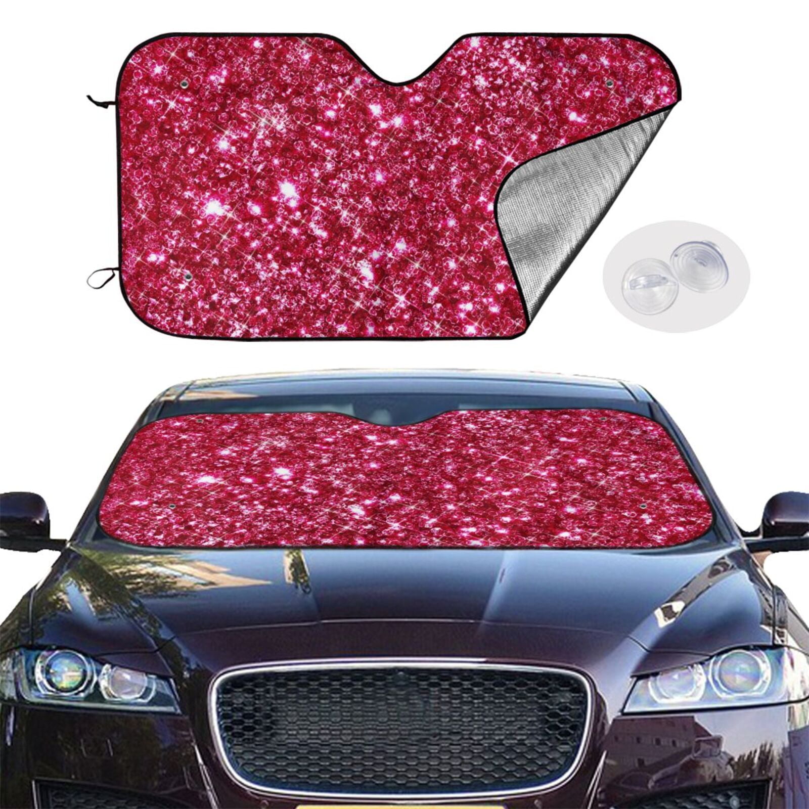 Picia Pink Glitter Curved Windshield Sunshade Accordion Folding Style ...