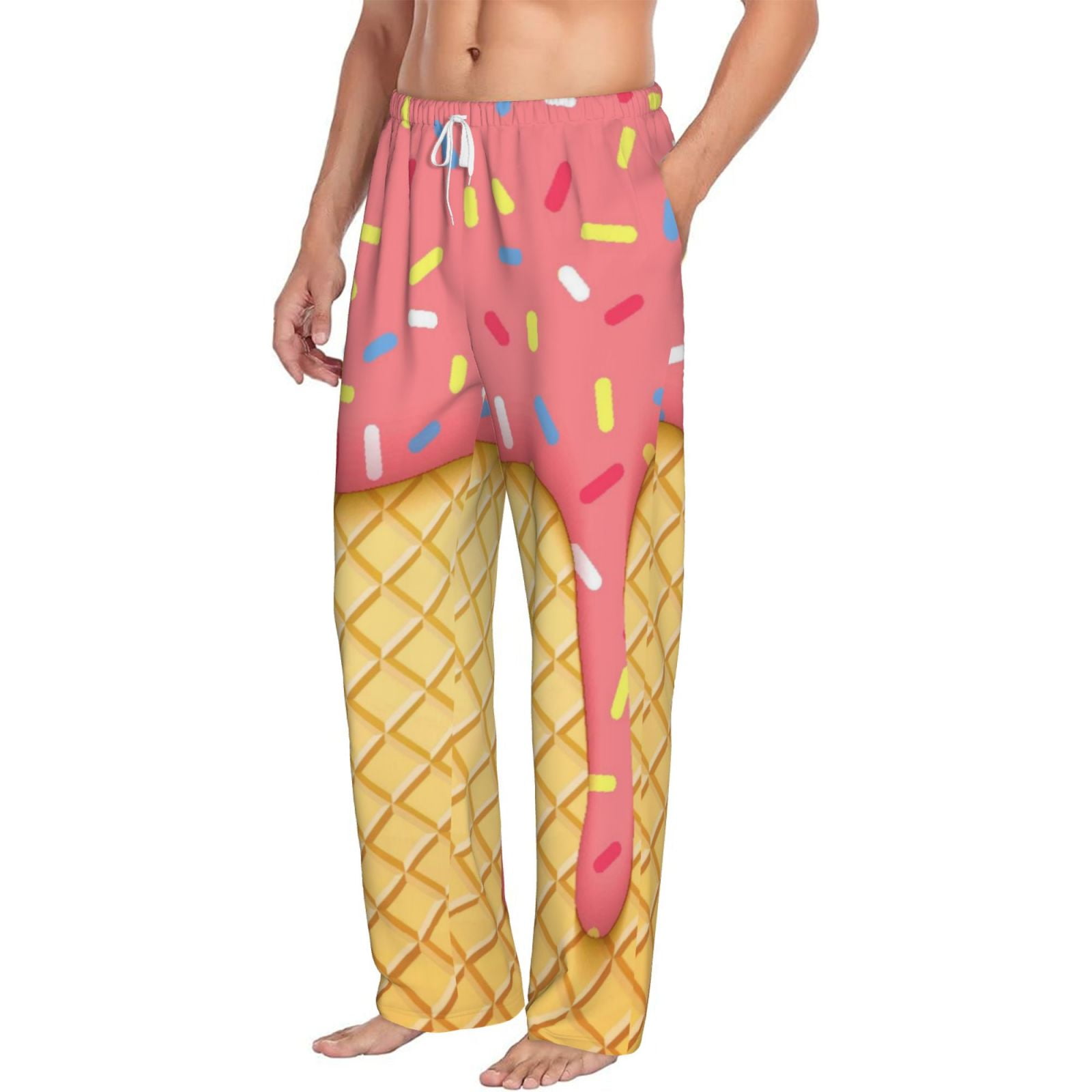 Picia Pink Ice Cream Mens Soft Woven Cotton Elastic Waistband Sleep ...