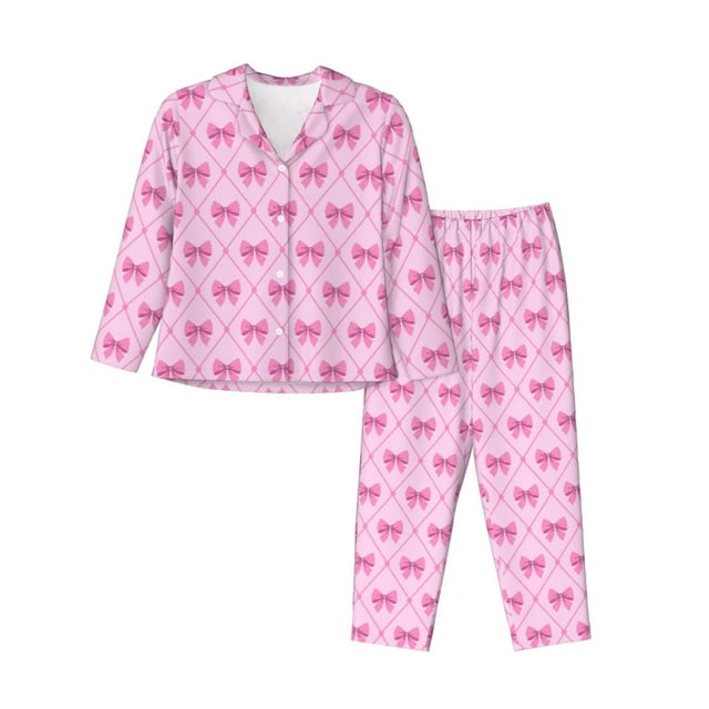 Picia Pink bows Pattern Women’s Long-Sleeve Sleepwear Set - Soft 2 ...