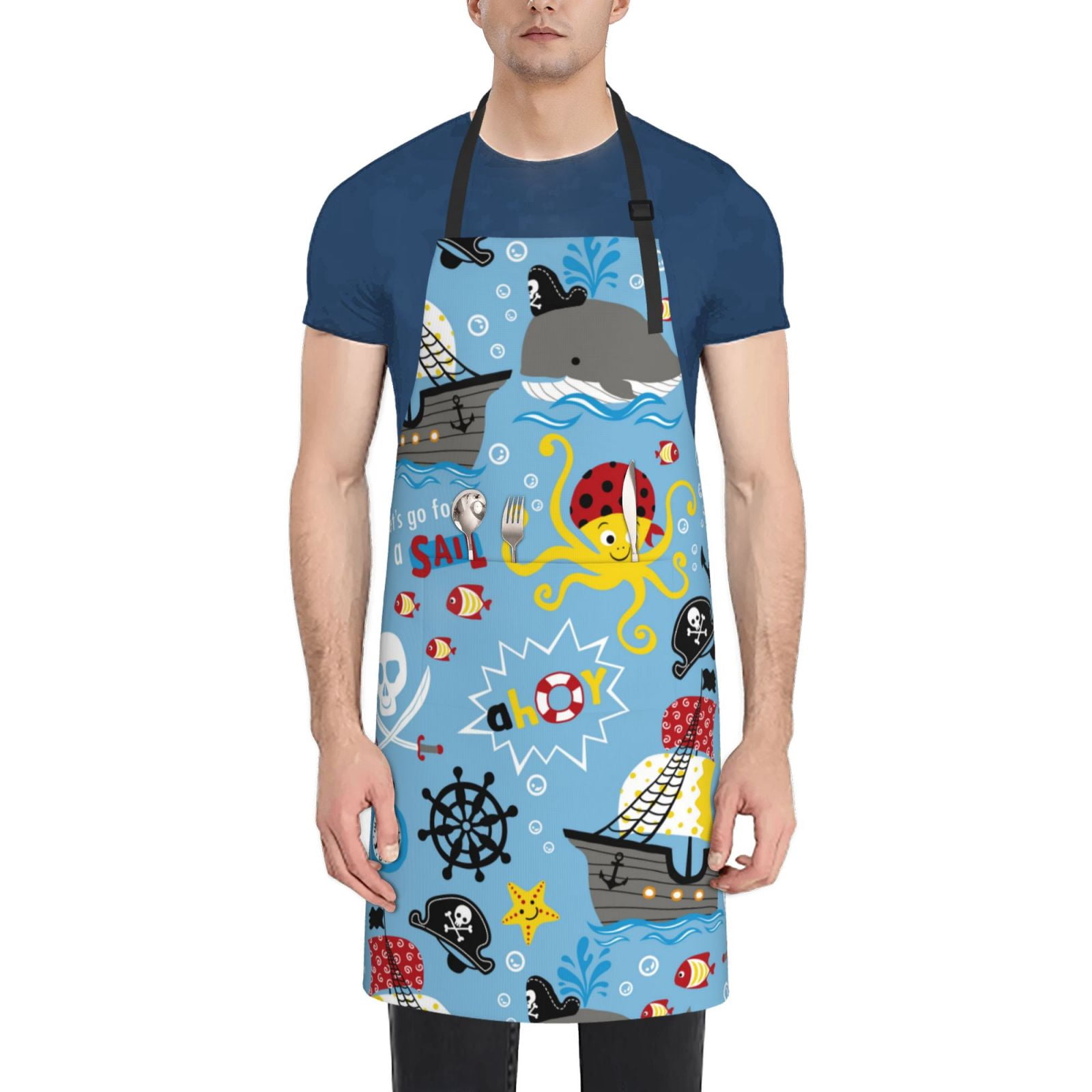 Picia Pirate Marine Animals Waterproof Apron for Unisex Adult ...