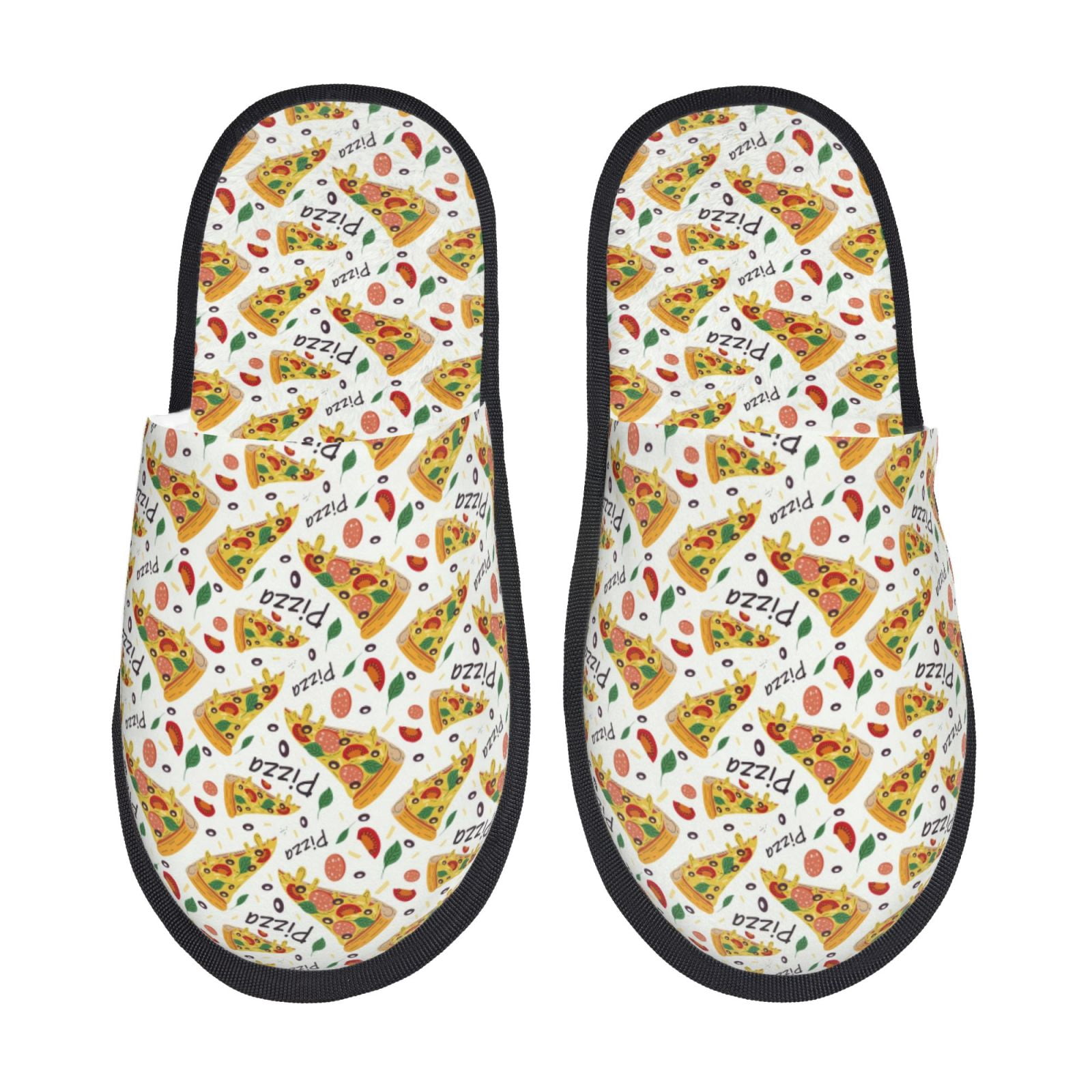 Picia Pizza Slices Print Women's Fuzzy Fluffy House Slippers Plush ...