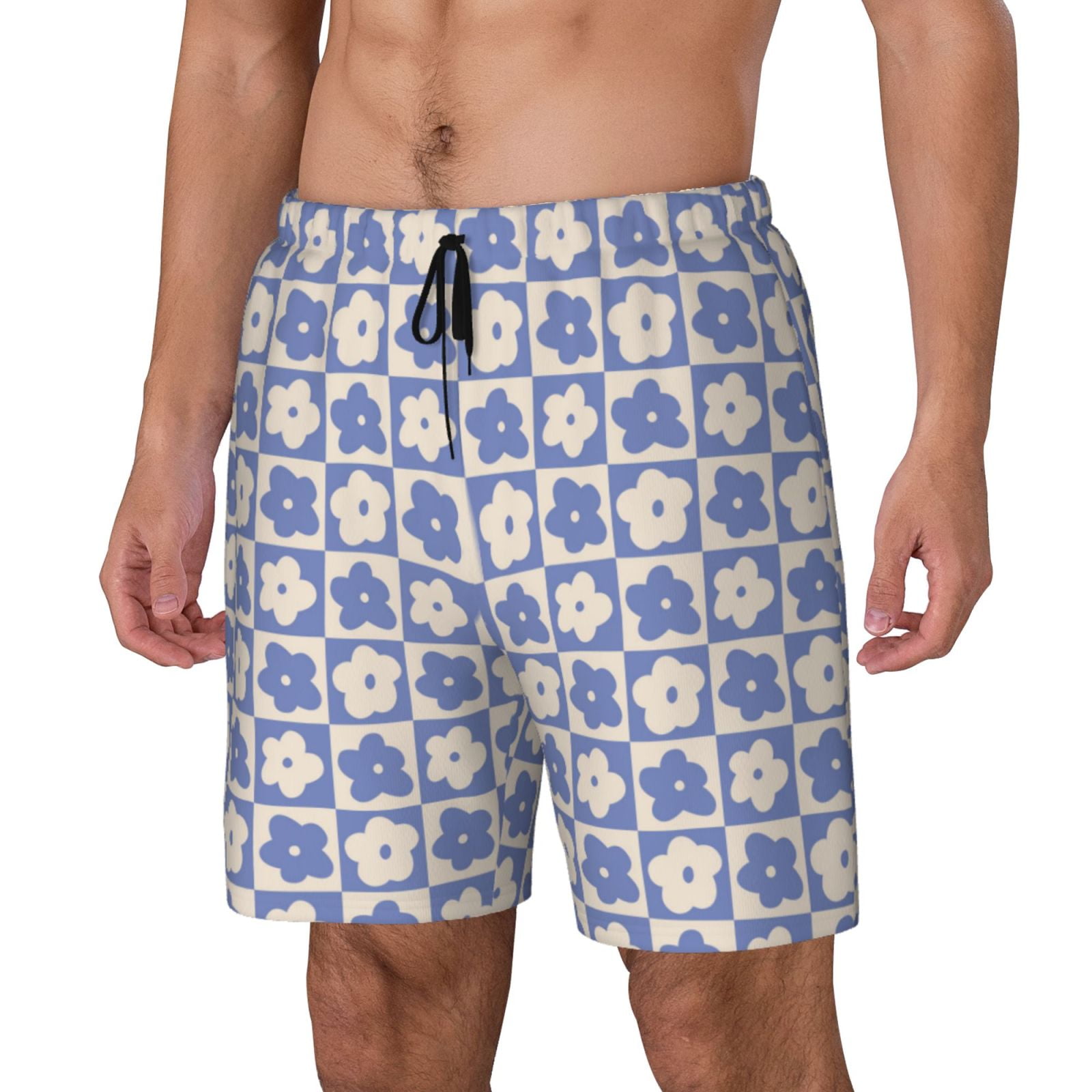 Picia Plaid Flowers pattern Mens Swim Trunks with Compression Liner ...