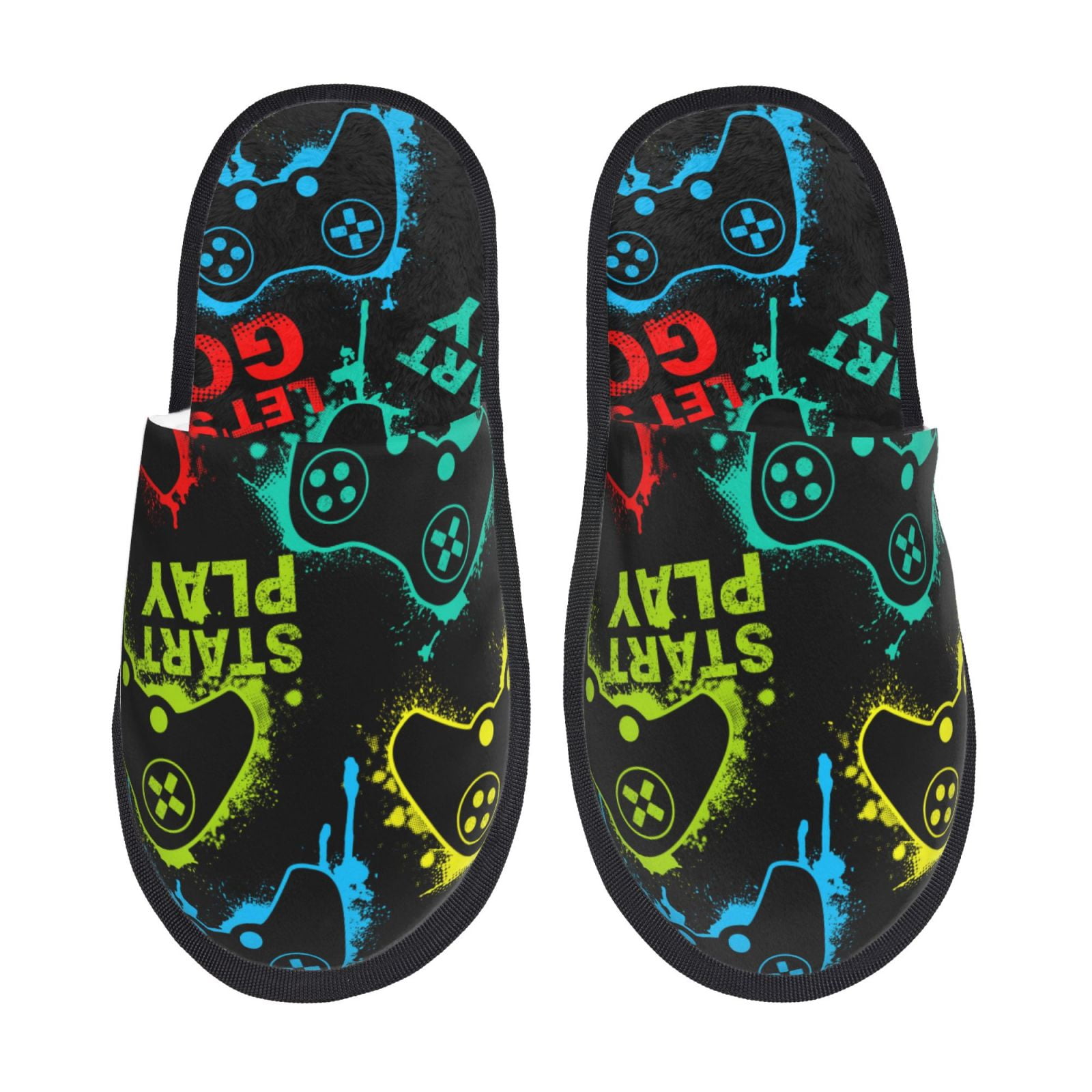 Picia Play Game Start Print Women's Fuzzy Fluffy House Slippers Plush ...