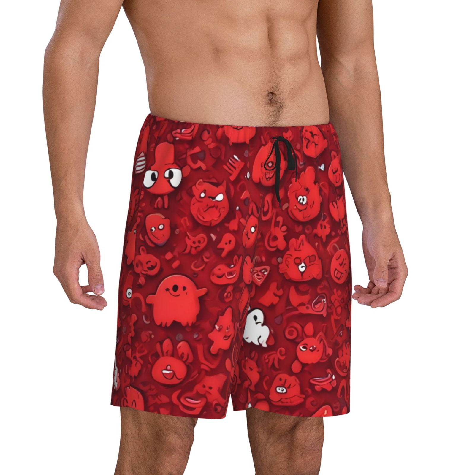 Picia Playful Red Cartoon Faces Pajama Shorts for Men, Men's Pajama ...