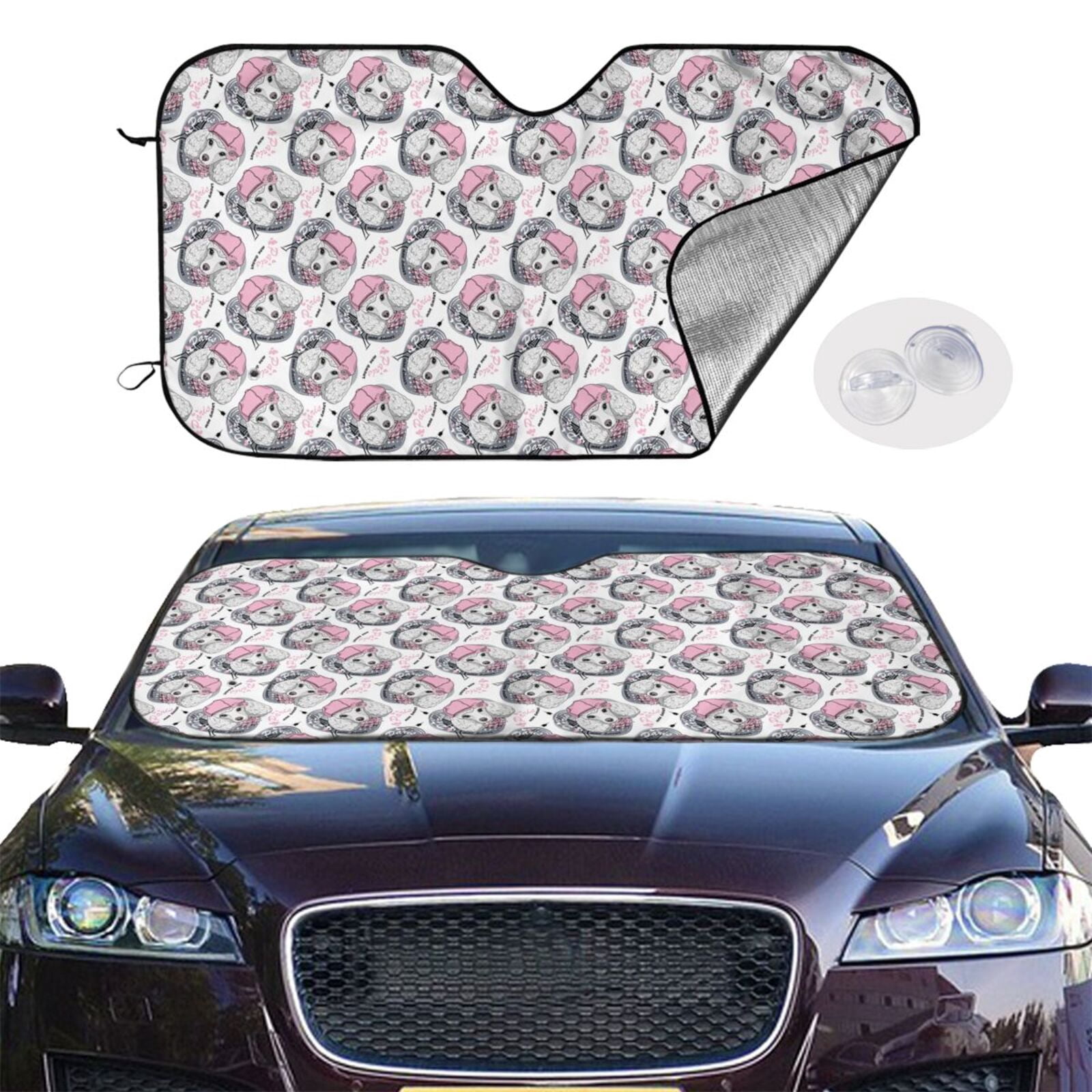 Picia Poodle Dog Curved Windshield Sunshade Accordion Folding Style ...