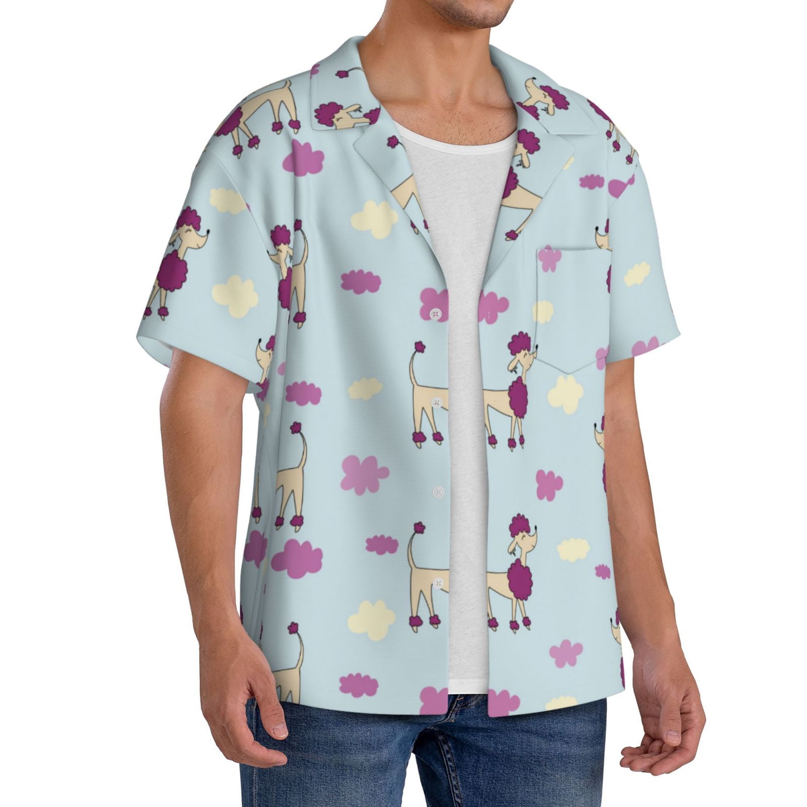 Picia Poodle Dog Men's Linen Shirts Short Sleeve Cuban Beach Shirts ...