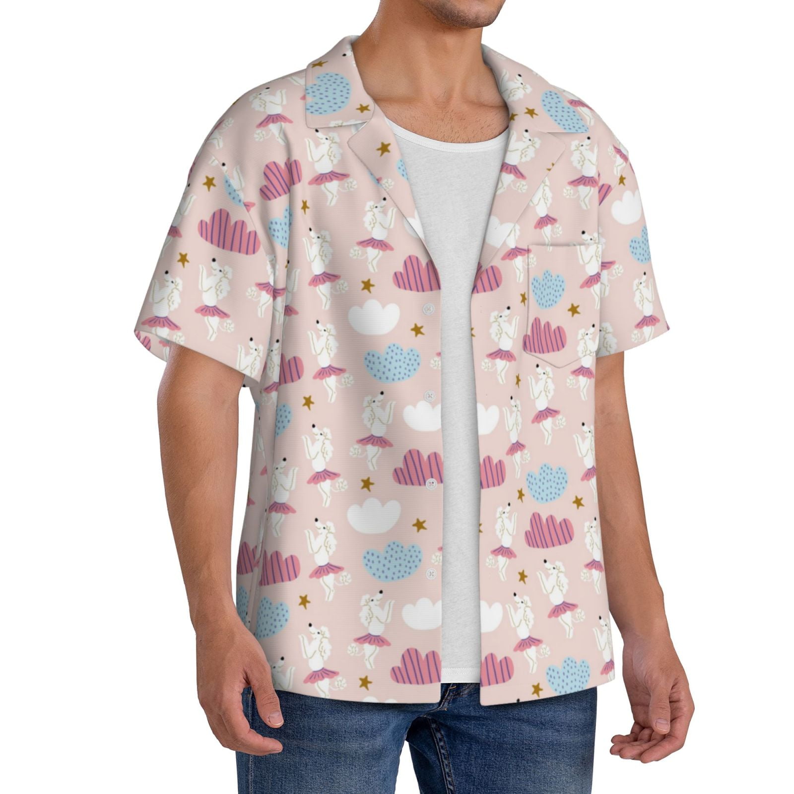 Picia Poodle In Ballet Skirts Dancing Men's Linen Shirts Short Sleeve ...