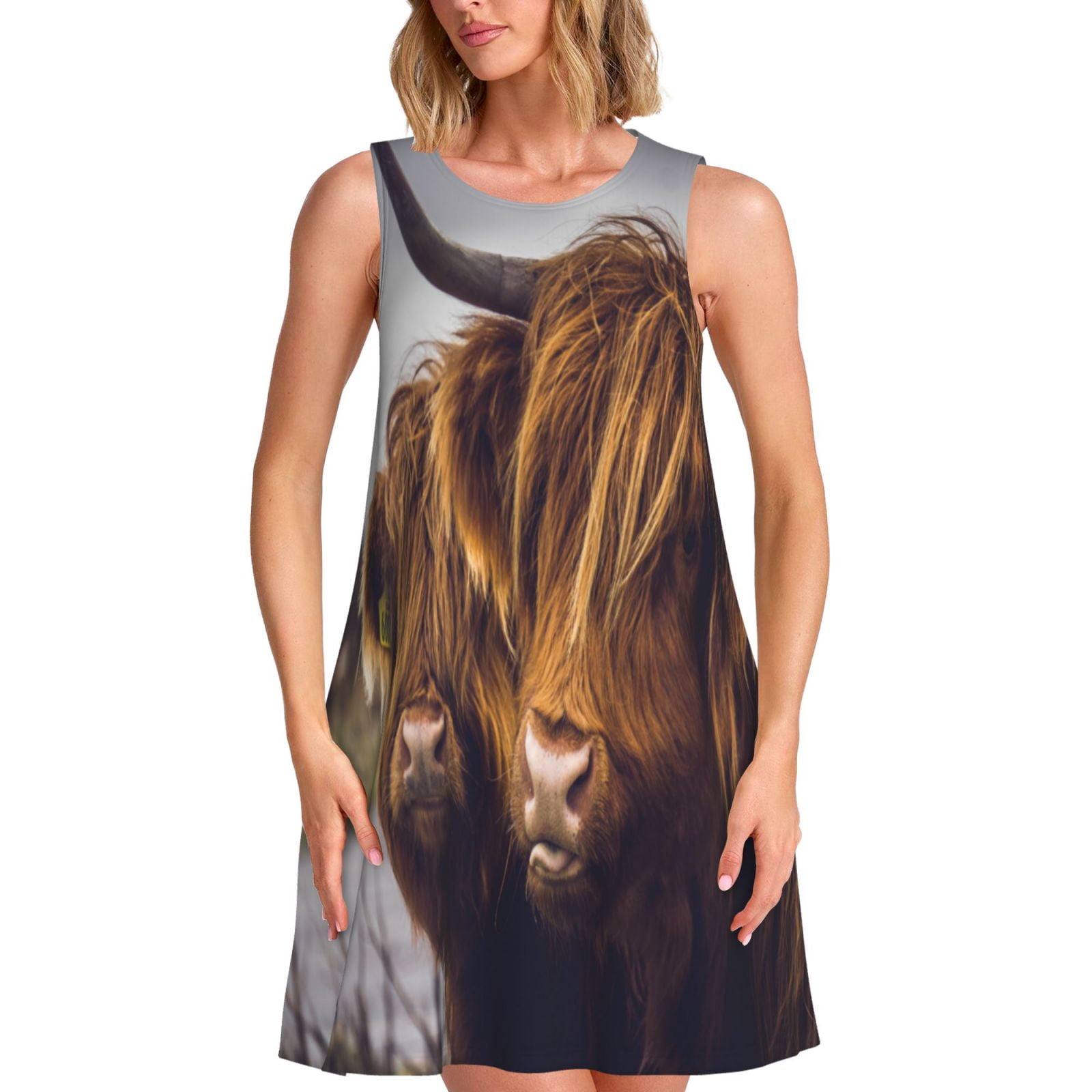Picia Portrait Of Cow With Its Baby Cow Print Women’s Sleeveless Midi ...