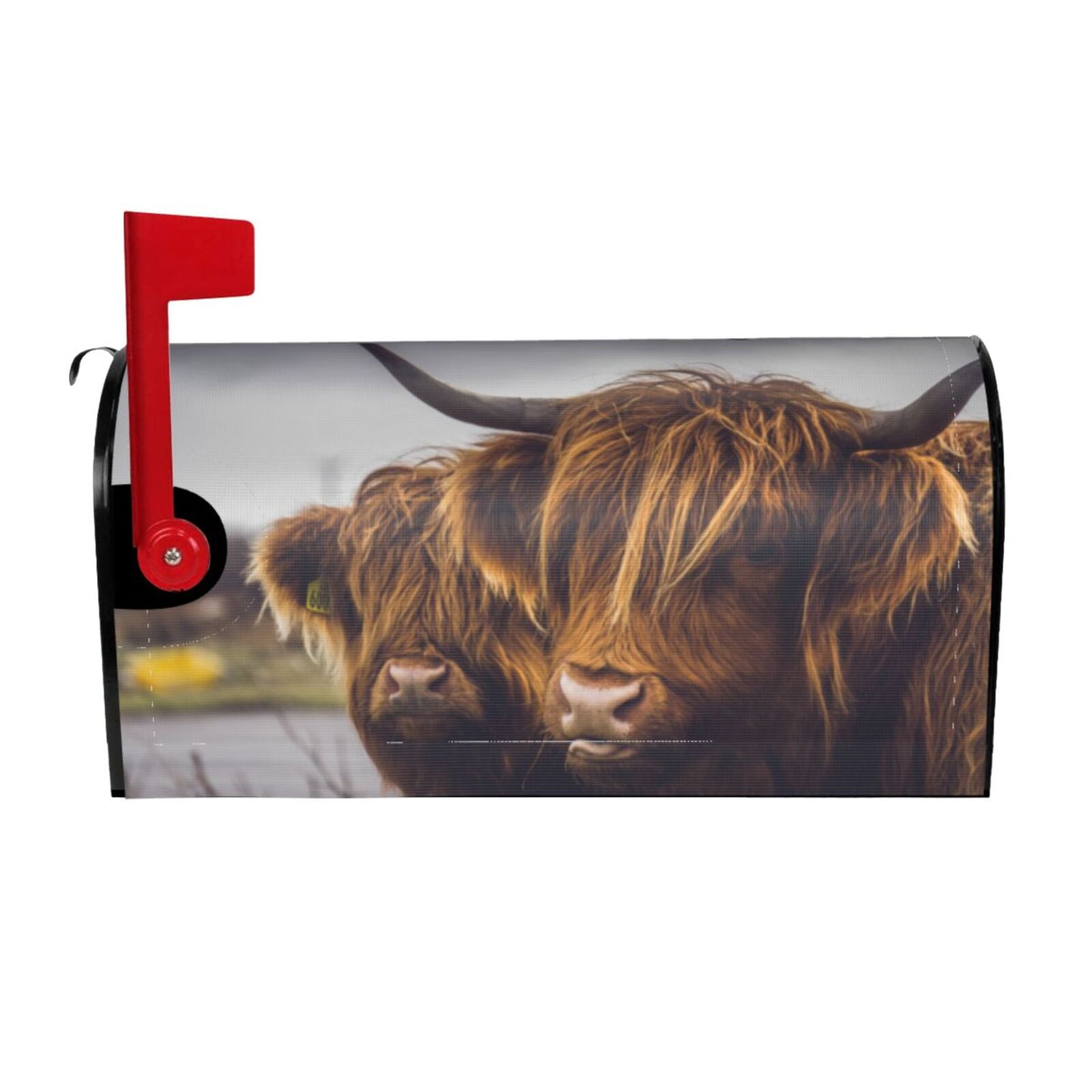Picia Portrait Of Highland Cow With Its Baby Cow Magnetic Mailbox Cover ...