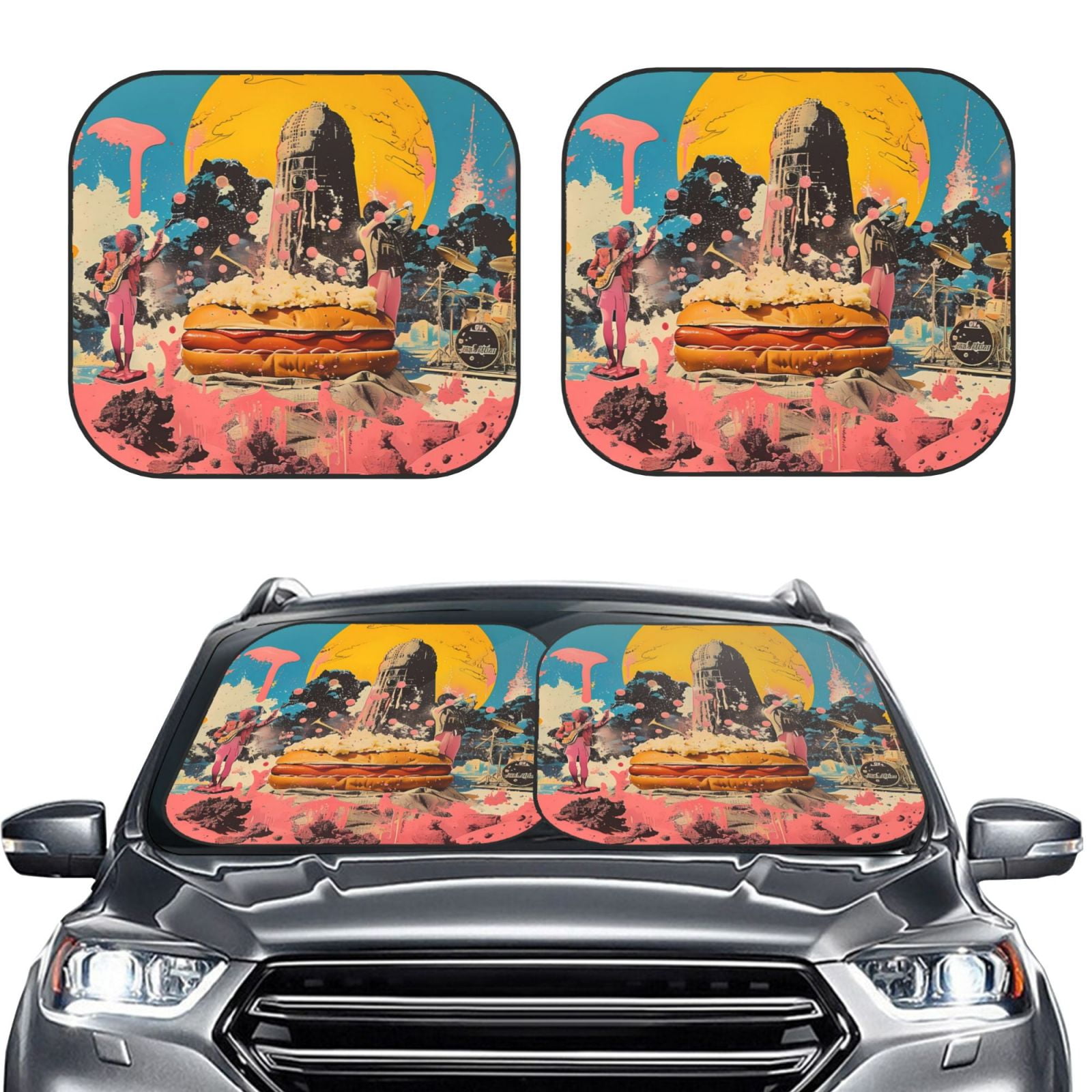 Picia Psychedelic Band Hotdog Art 2 Piece Car Windshield Sun Shade ...