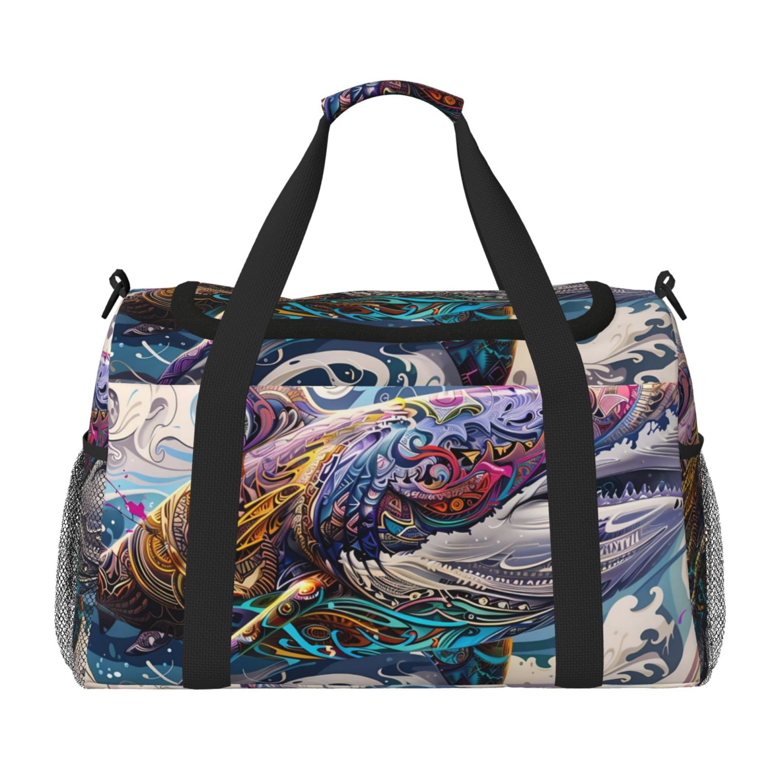 Picia Psychedelic Shark Artwork Print Travel Duffle Bag,Weekender Bags ...
