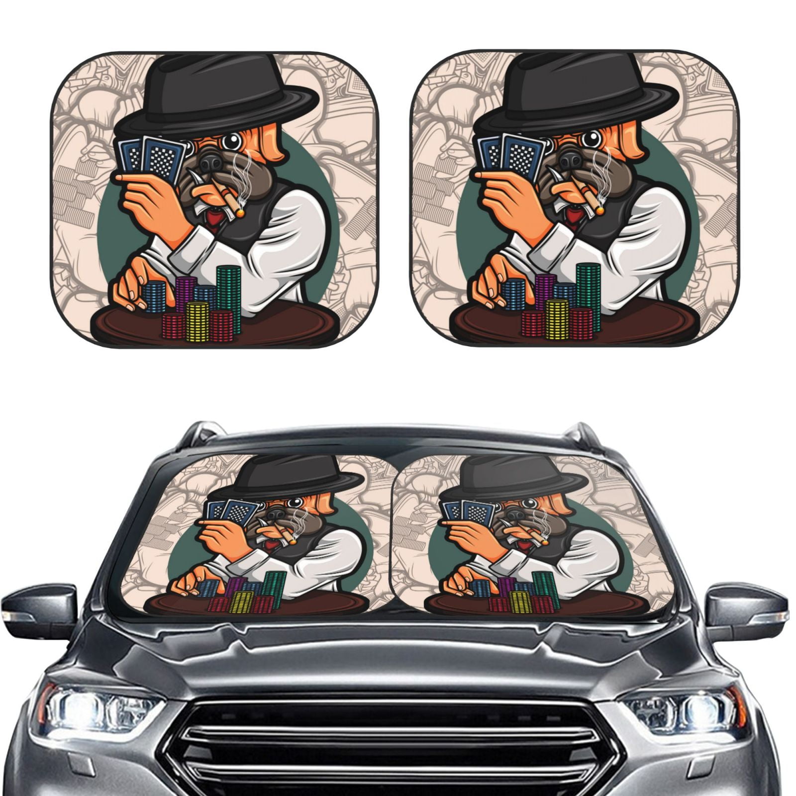 Picia Pug Dog 2 Piece Car Windshield Sun Shade Foldable | Foldable Sun ...