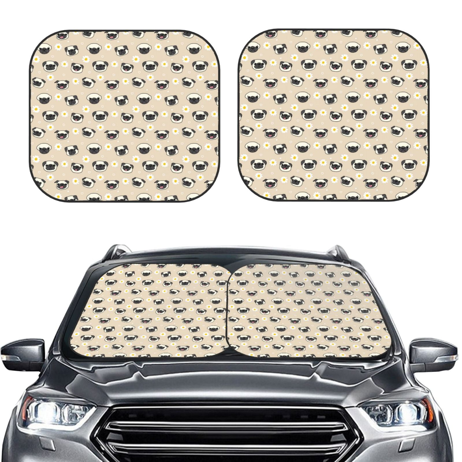 Picia Pug Dog Face 2 Piece Car Windshield Sun Shade Foldable | Foldable ...