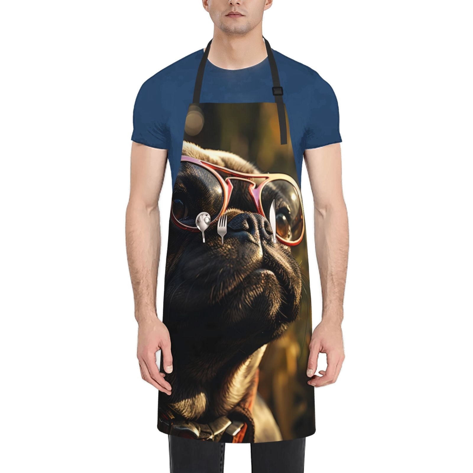 Picia Pug Wearing Sunglasses Flowers Waterproof Apron for Unisex Adult ...