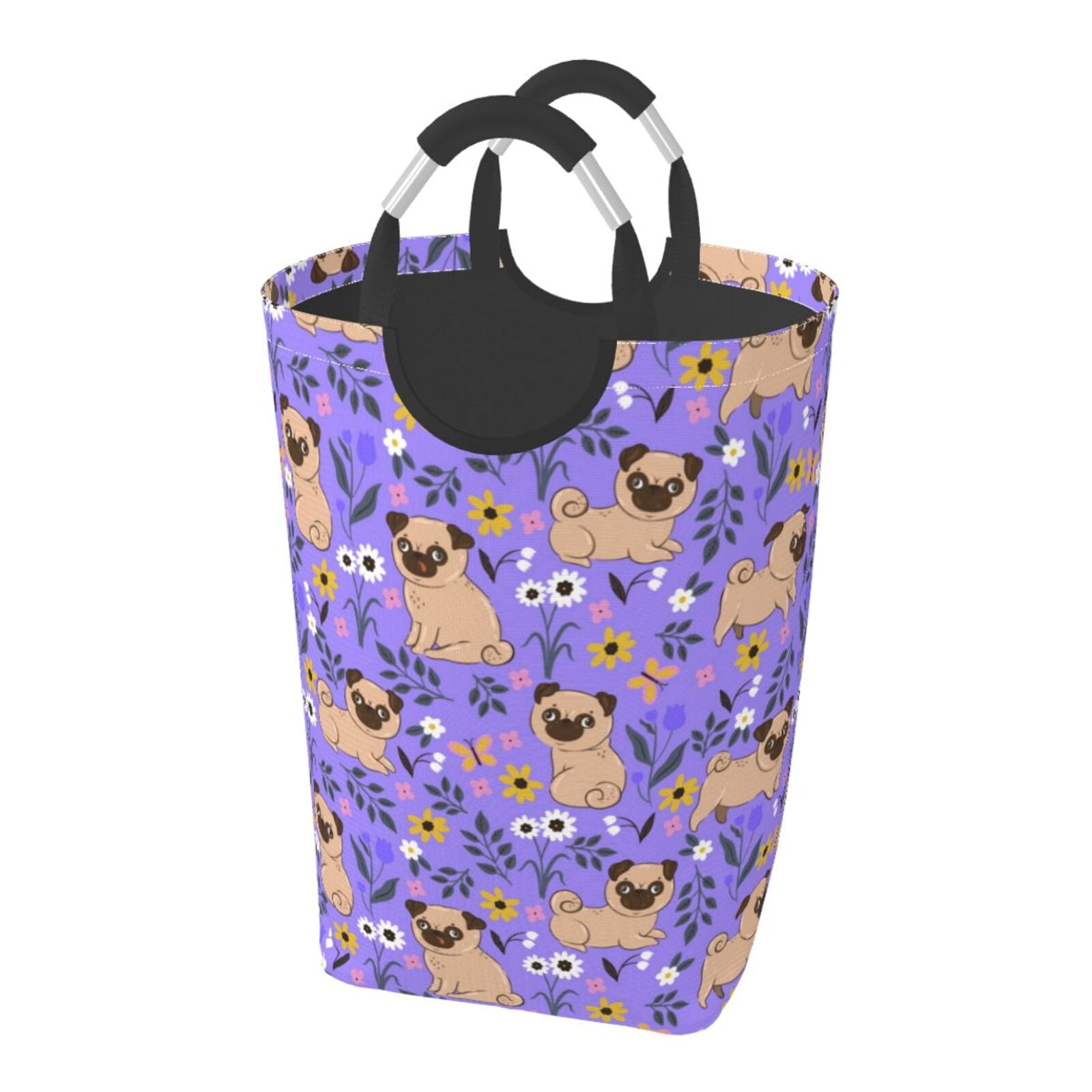 Picia Pugs and Flowers Laundry Basket With Handles Laundry Hamper Toys ...