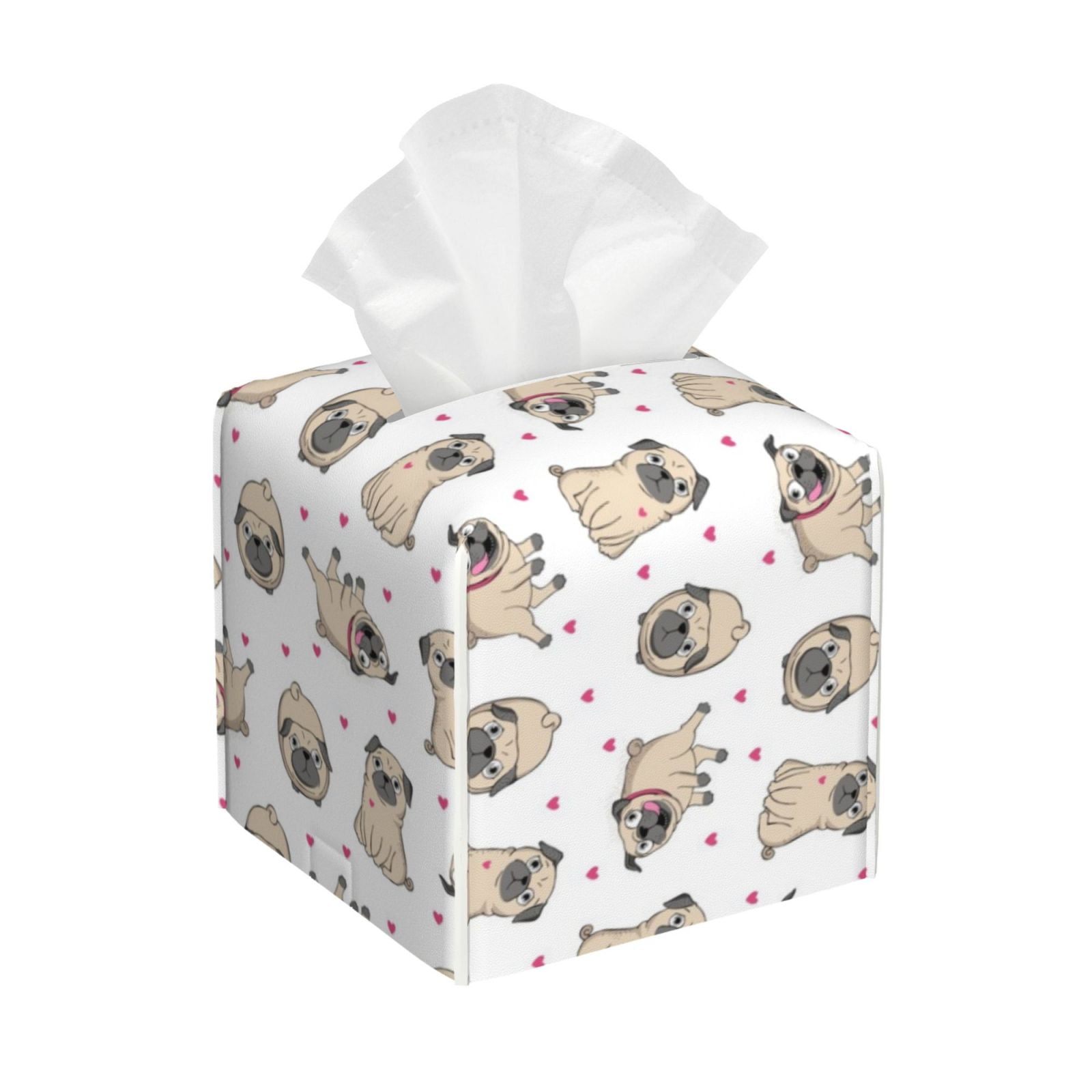 Picia Pugs Pattern Tissue Box Cover,PVC Leather Square Holder,Tissue ...