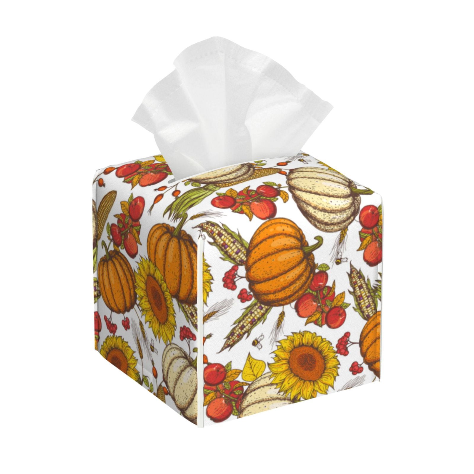 Picia Pumpkin Corn Daisy Pattern Tissue Box Cover,PVC Leather Square ...