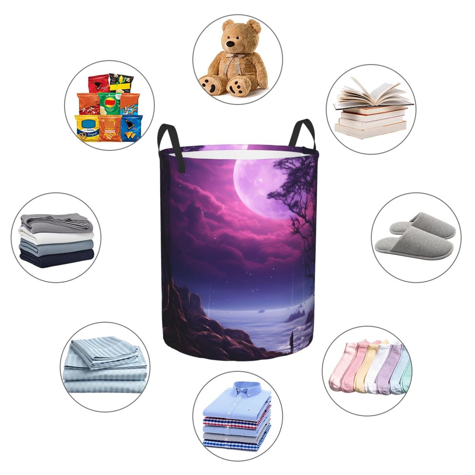 Picia Purple Moon Tree Night Sky Large Laundry Basket, Waterproof ...