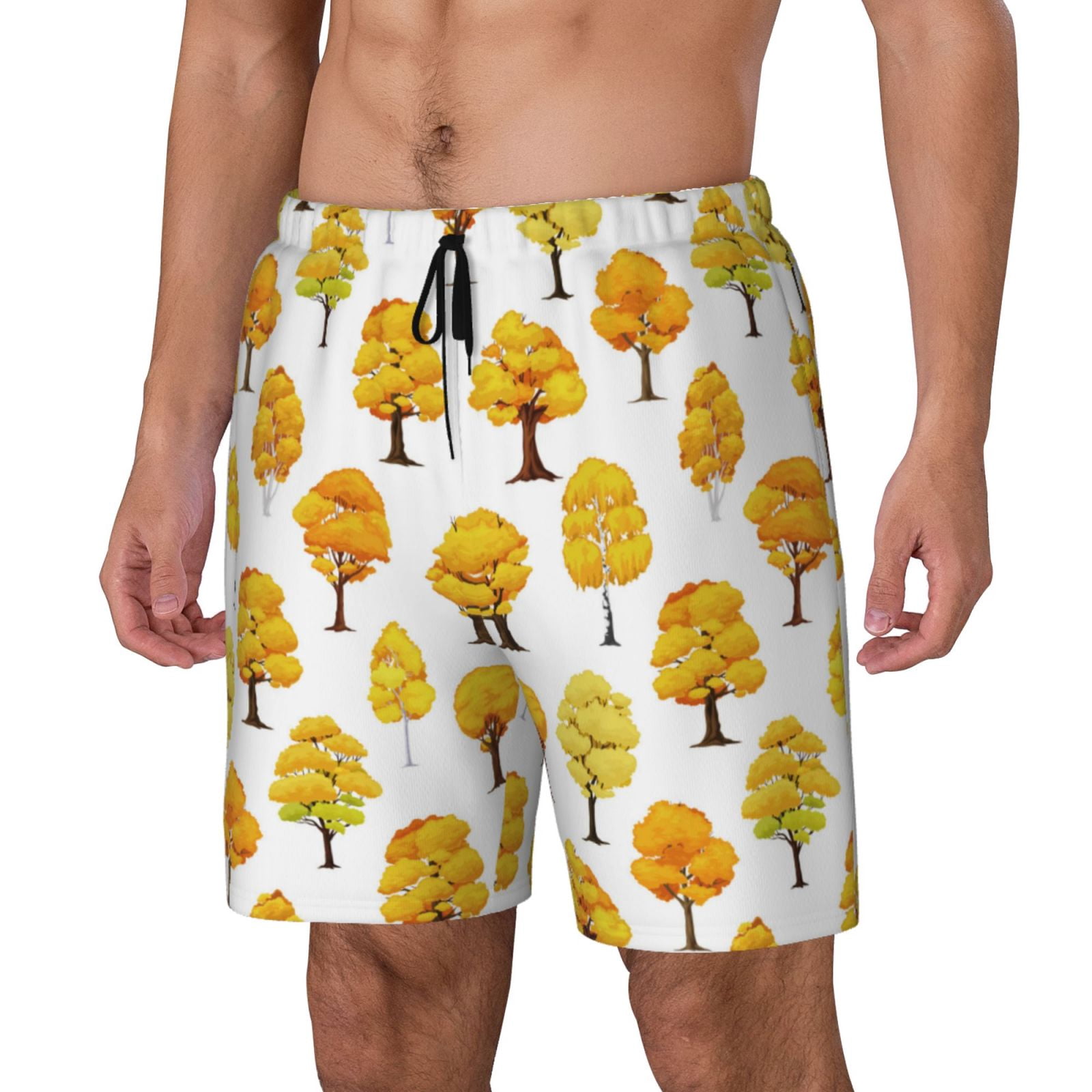 Picia Qutumn Tree pattern Mens Swim Trunks with Compression Liner ...
