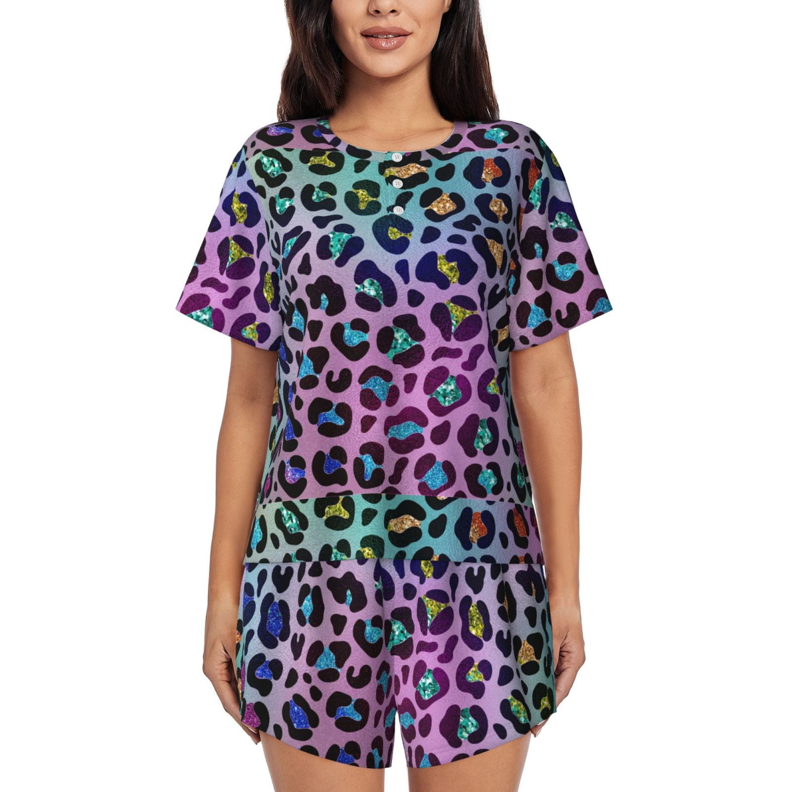 Picia Rainbow Animal Skin Pajamas Sets for Women Soft Short-Sleeved Pjs ...