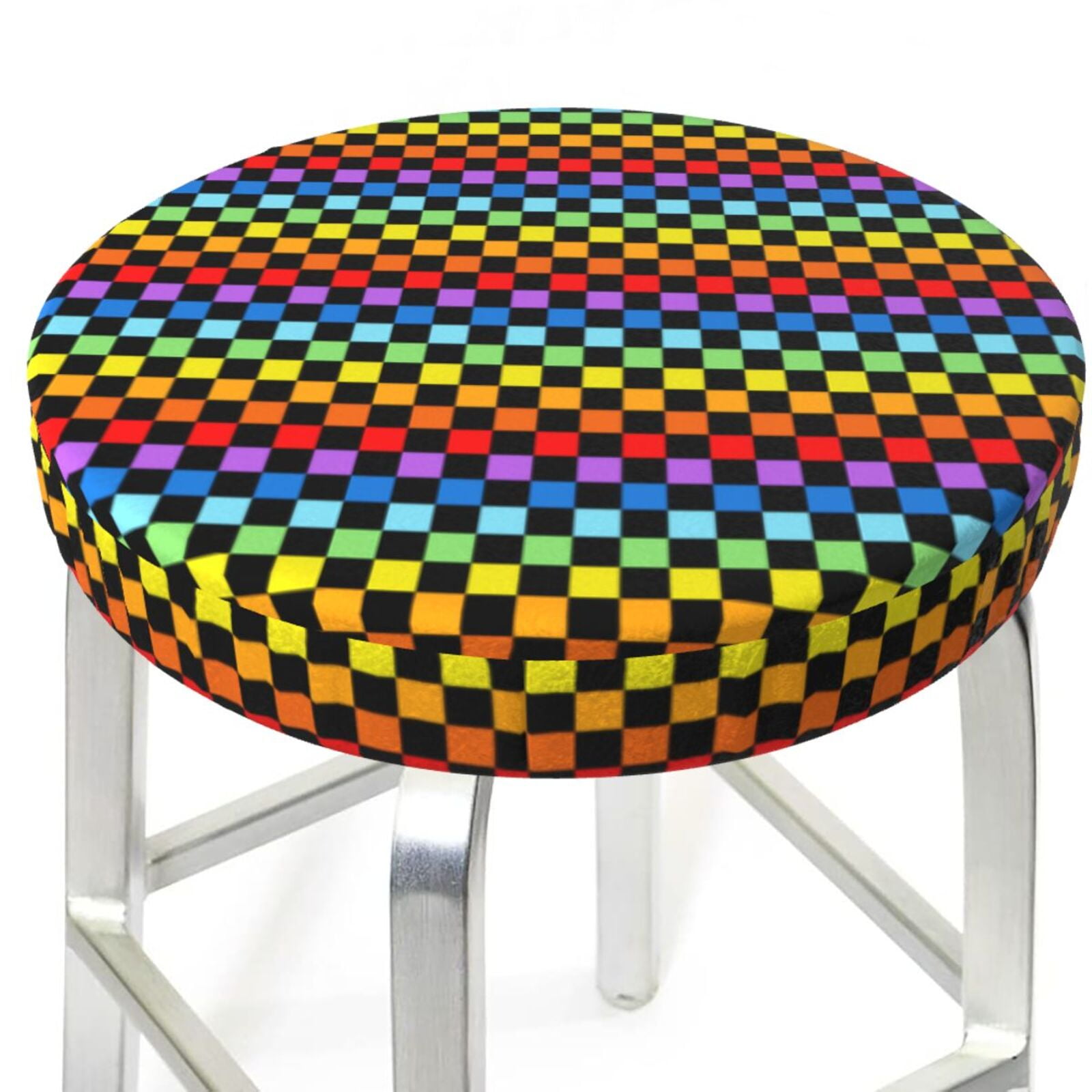 Picia Rainbow Chequerboard pattern Round Stool Covers Comfy Seat Covers ...
