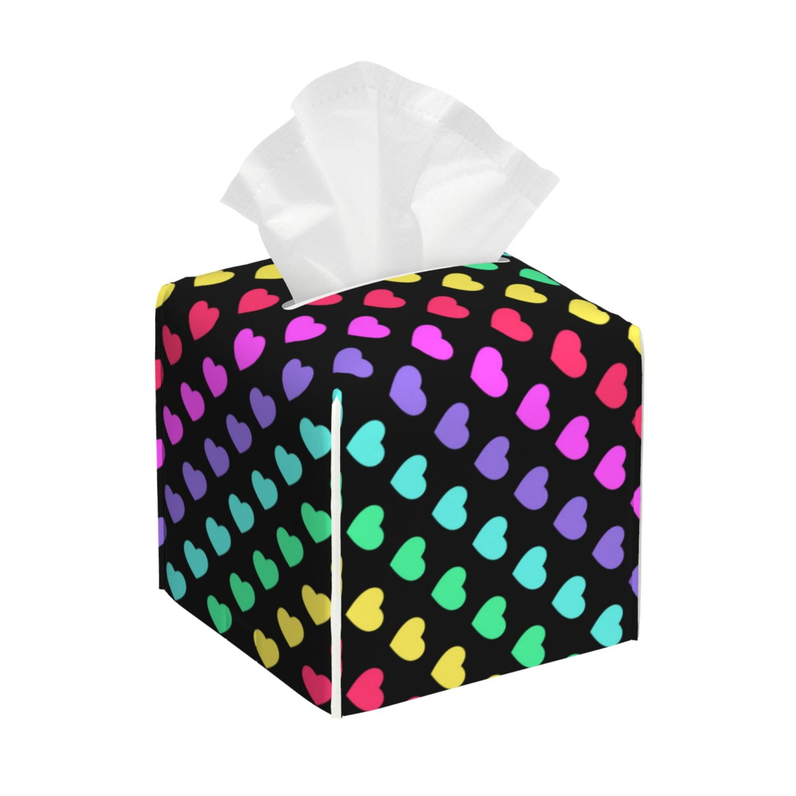 Picia Rainbow Hearts Pattern Tissue Box Cover,PVC Leather Square Holder ...