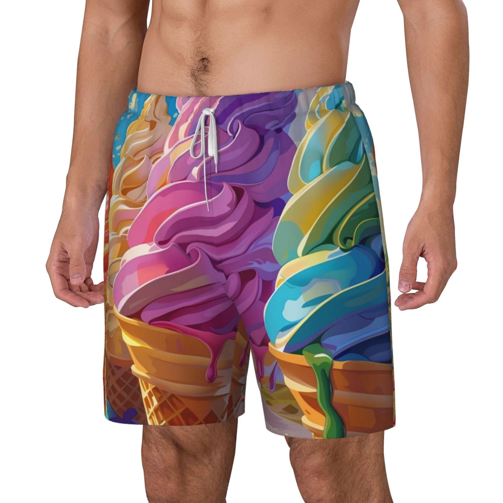 Picia Rainbow Melting Ice Cream pattern Mens Swim Trunks with ...