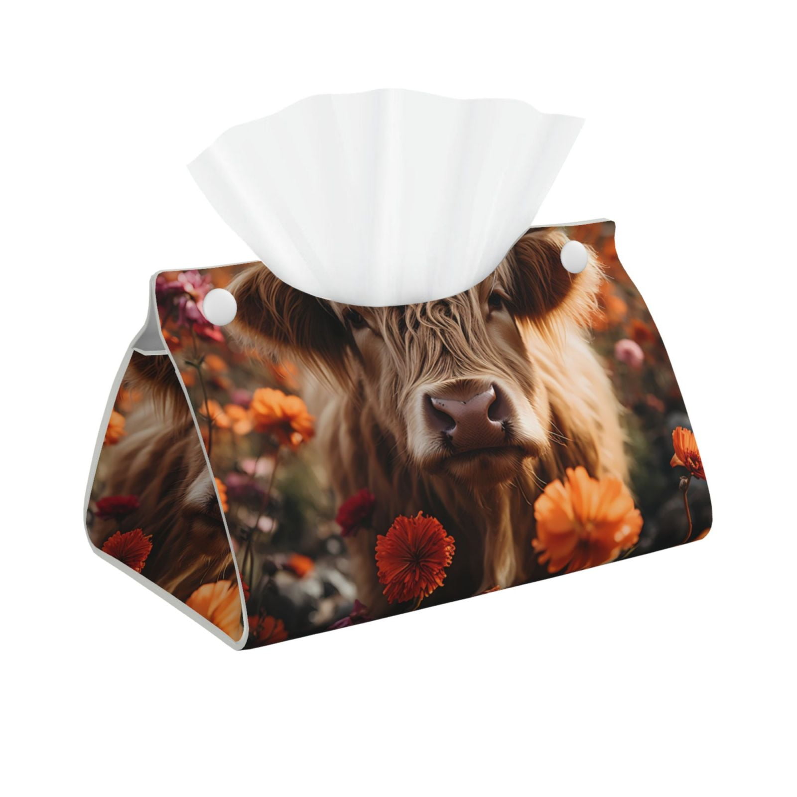 Picia Realistic Flower Cow Pattern Long Tissue Box Cover,PVC Leather ...