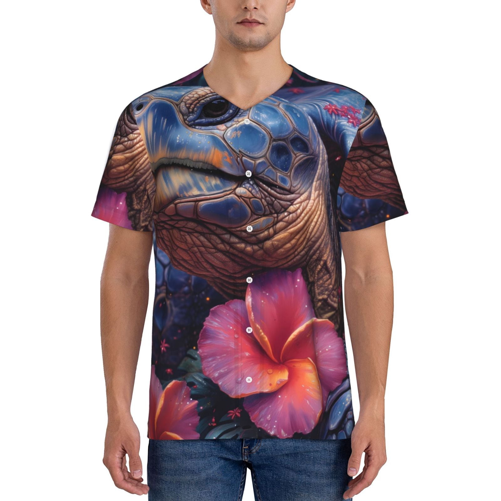 Picia Realistic Flower Turtle Pattern Mens Polo Shirts Quick Dry Short ...
