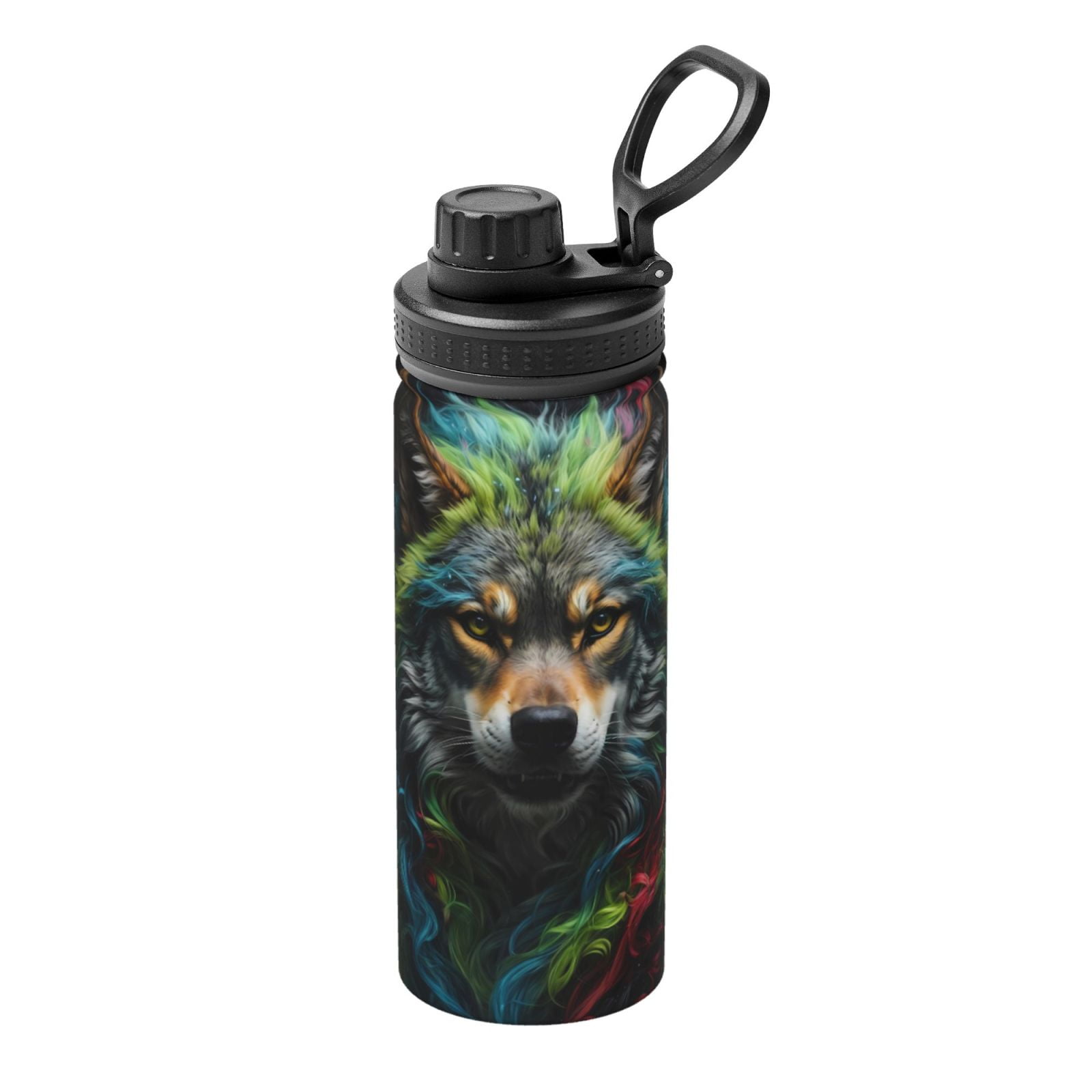 Picia Realistic Style Colorful Wolf Pattern Water Bottle 18 oz ...