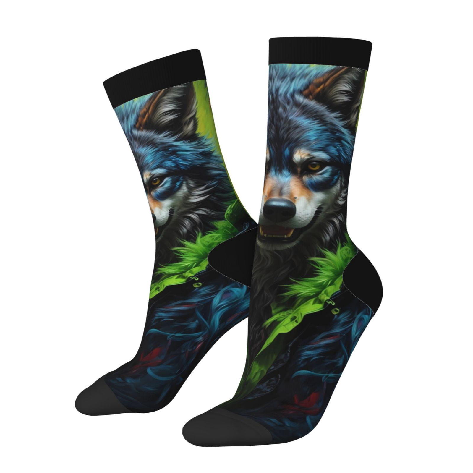 Picia Realistic Style Wolf Warrior Print Athletic Socks for Men & Women ...
