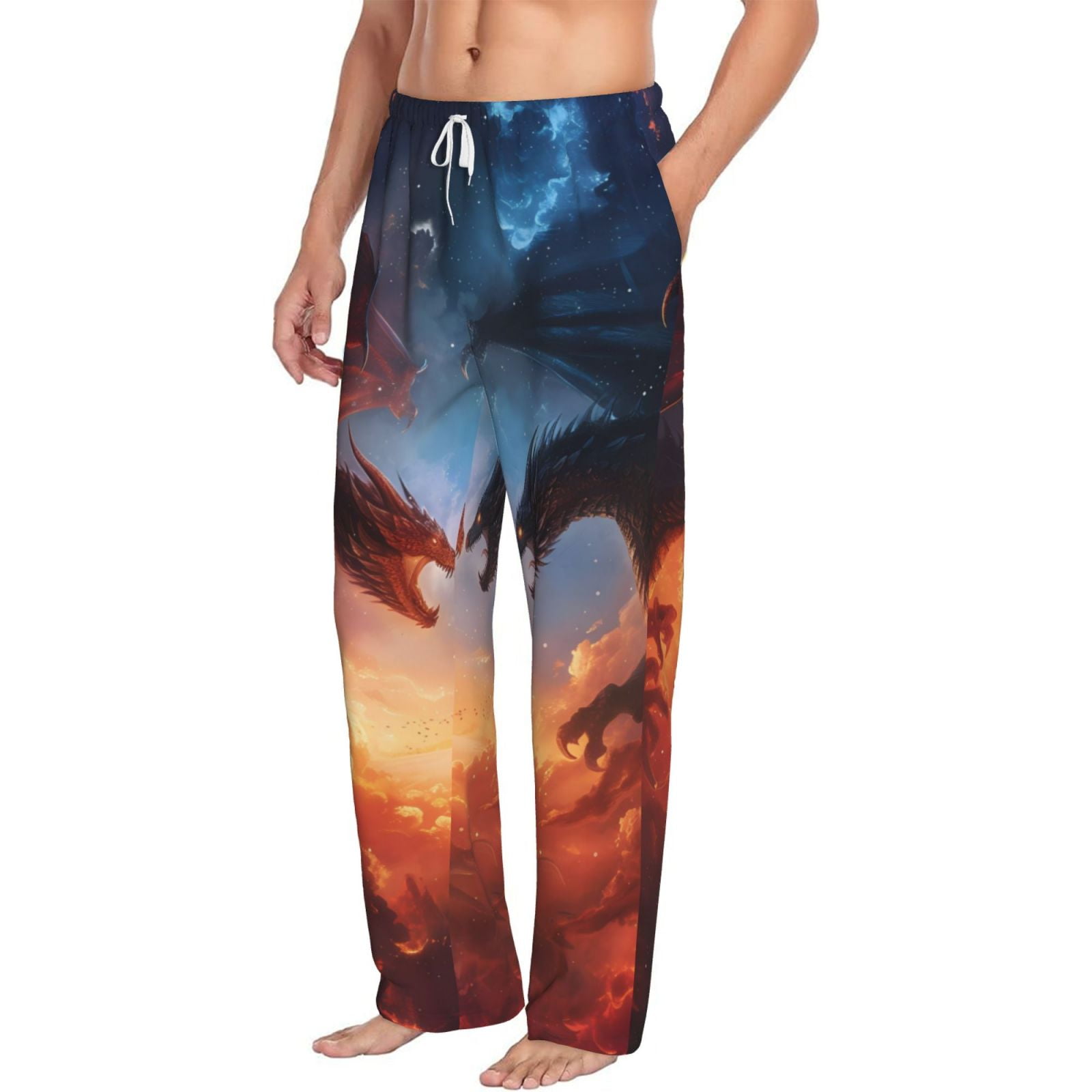 Picia Red And Blue Fire Cloud Dragon Mens Soft Woven Cotton Elastic ...